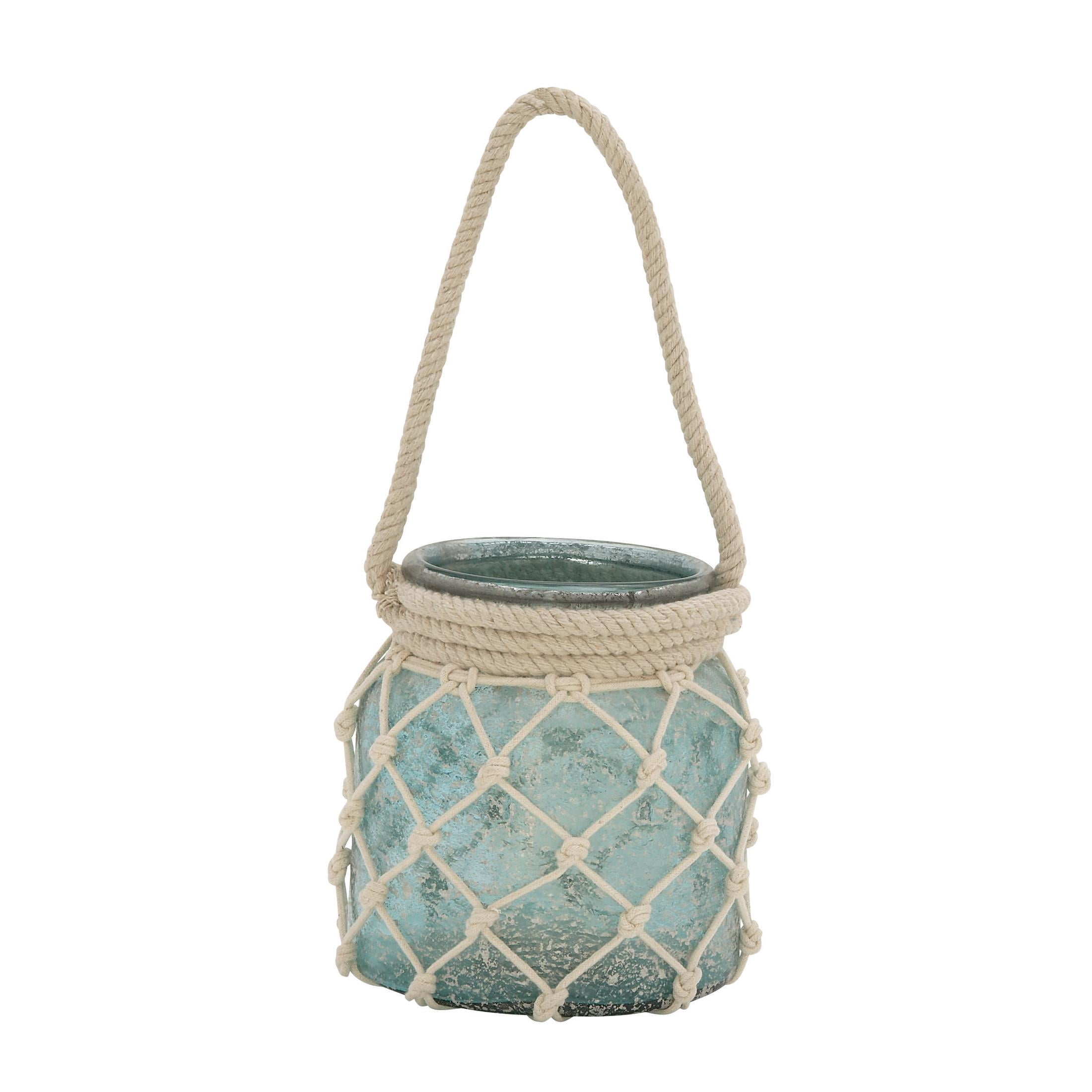 DecMode Blue Glass Decorative Candle Lantern with Rope Handle - Walmart.com