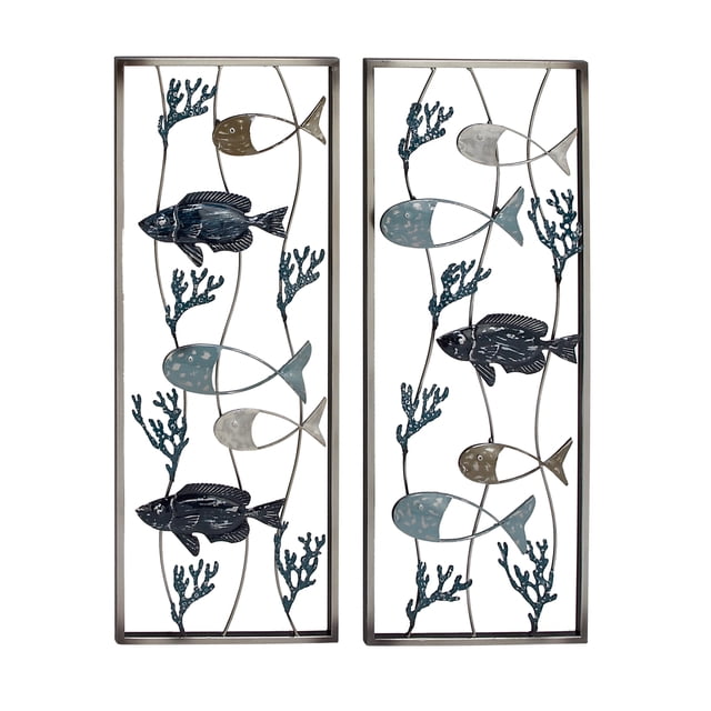 DecMode Blue Metal Fish Wall Decor (2 Count) - Walmart.com
