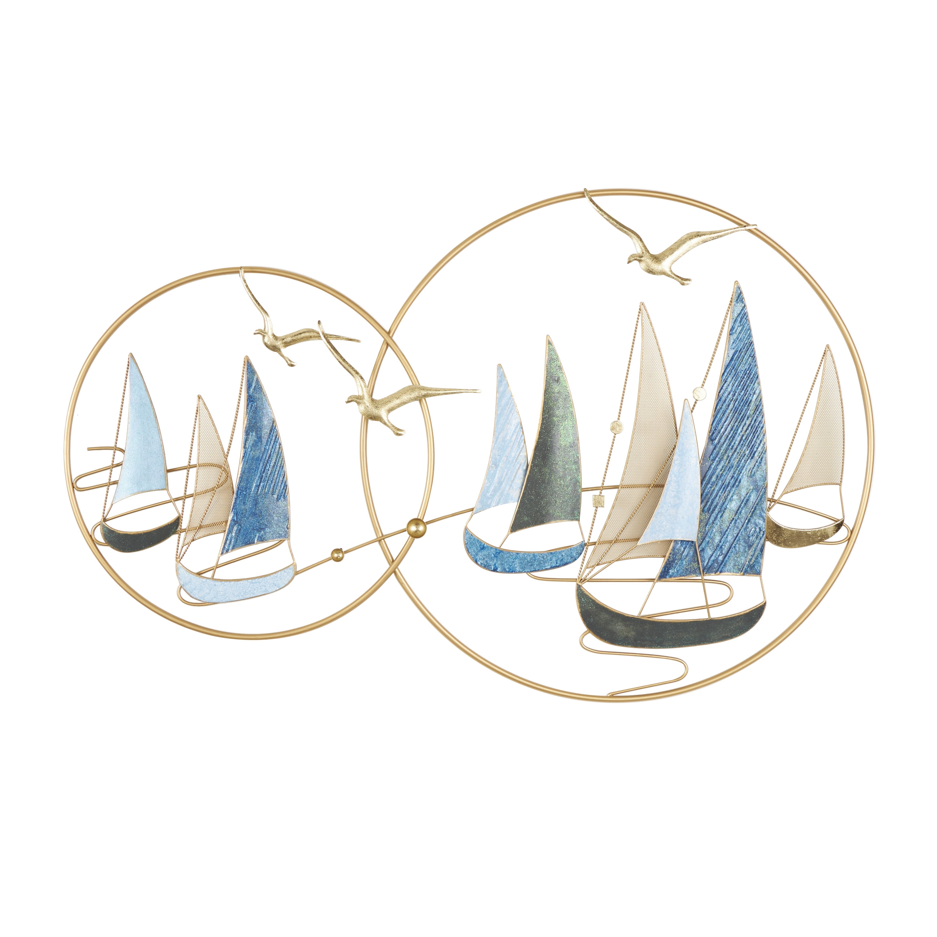 Free Shipping! DecMode Blue Metal Sailboat Wall Decor with Gold Frames and Shimmer Details ...