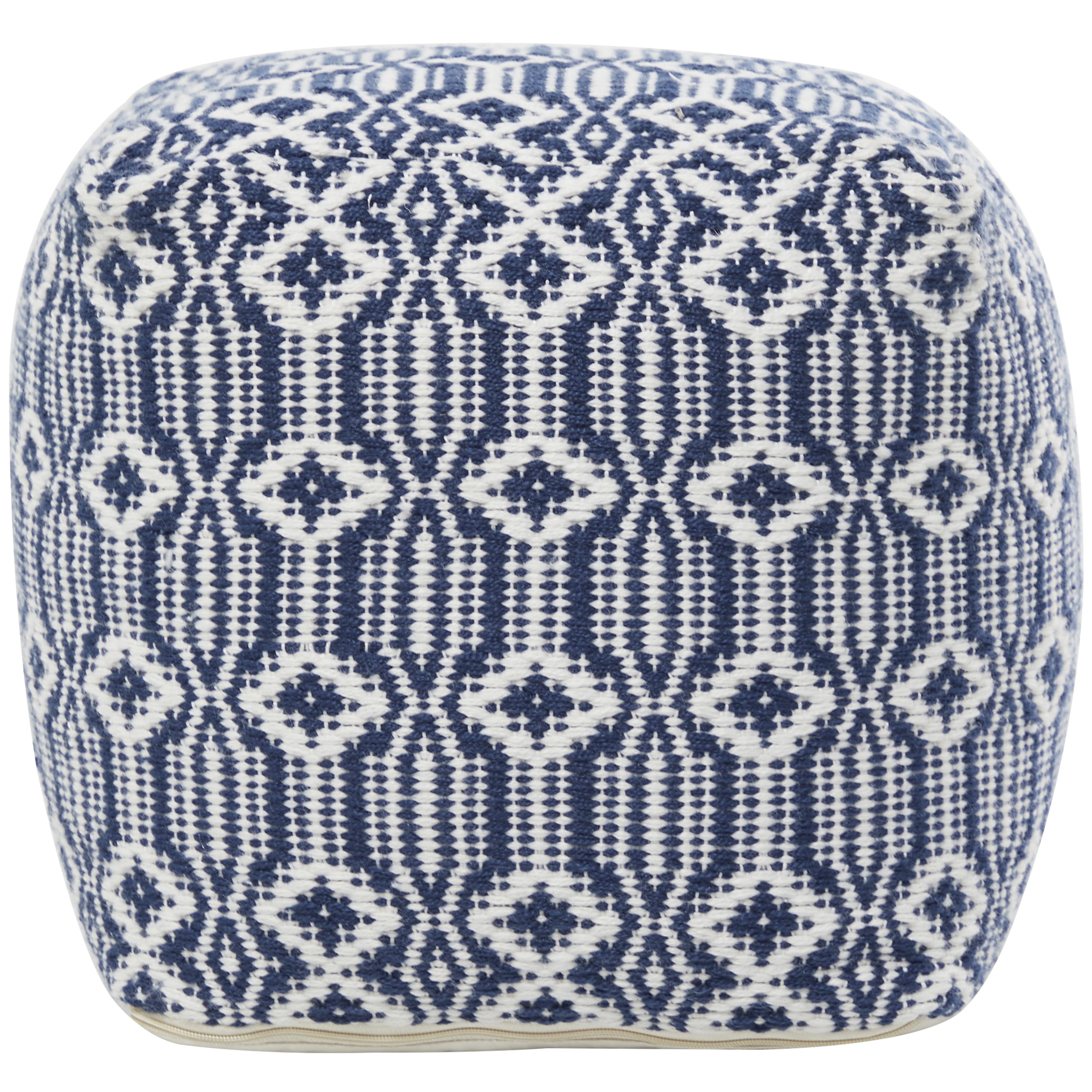 Free Shipping! DecMode Blue Polyester Square Pouf with Geometric ...