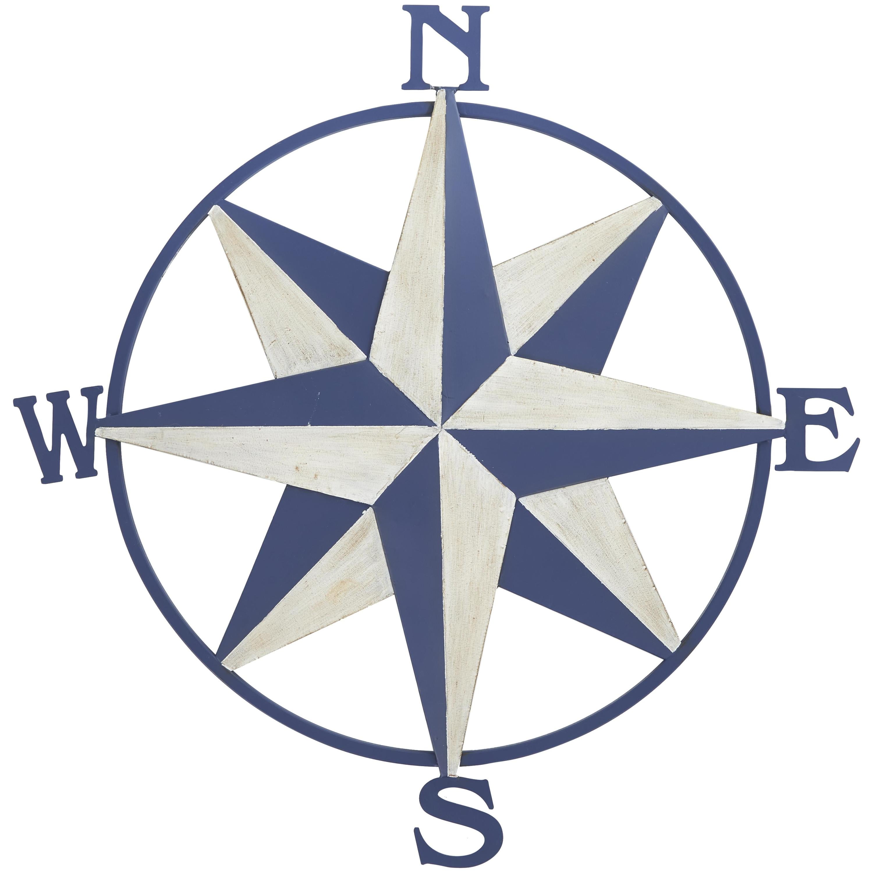 DecMode Blue Wood Distressed Compass Wall Decor with Cream Accents ...