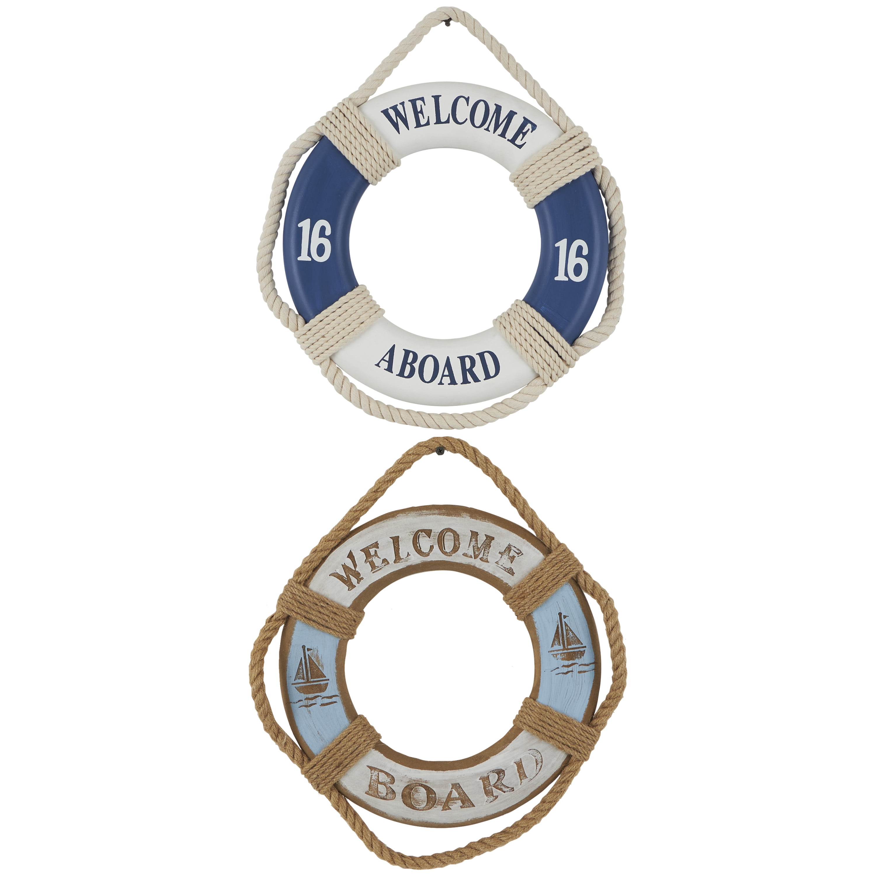 DecMode Blue Wooden Handmade "Welcome" Rope Life Ring Sign Wall Decor ...