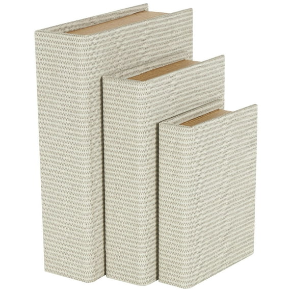 DecMode Textured Stripe Faux Book Storage Cream Faux Leather Decorative ...