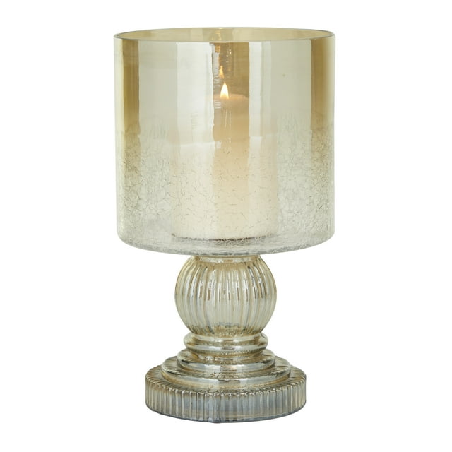 DecMode Brass Glass Handmade Turned Style Pillar Hurricane Lamp with ...