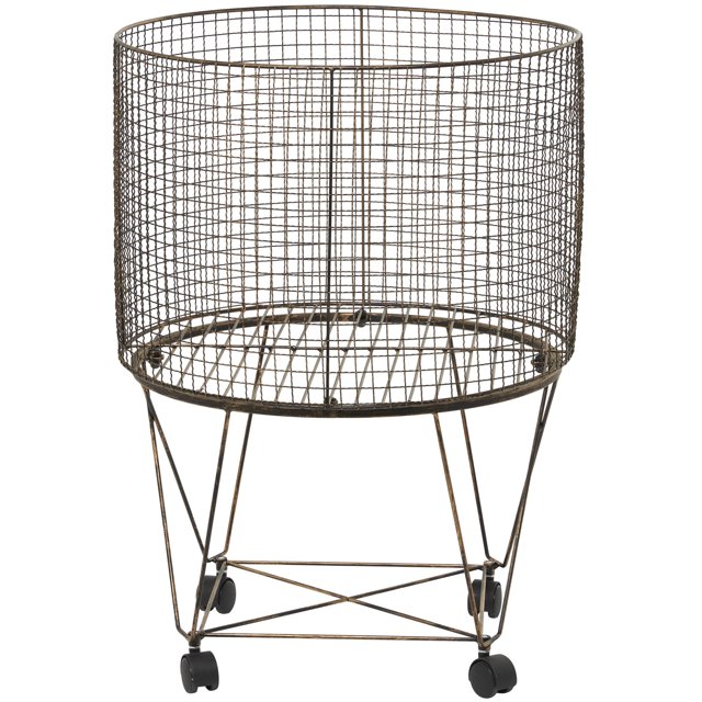 DecMode Bronze Metal Deep Set Wire Basket Storage Cart with Wheels ...