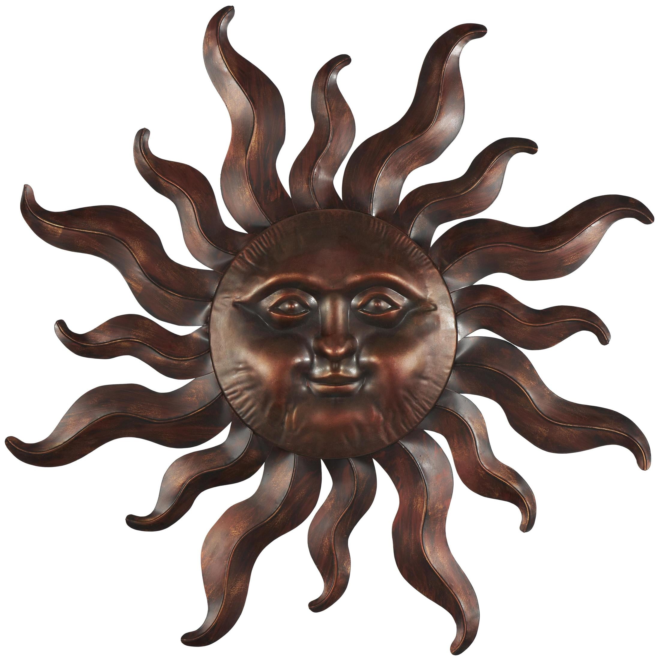 DecMode Bronze Metal Sun Wall Decor with Smiling Face and Curved Rays ...