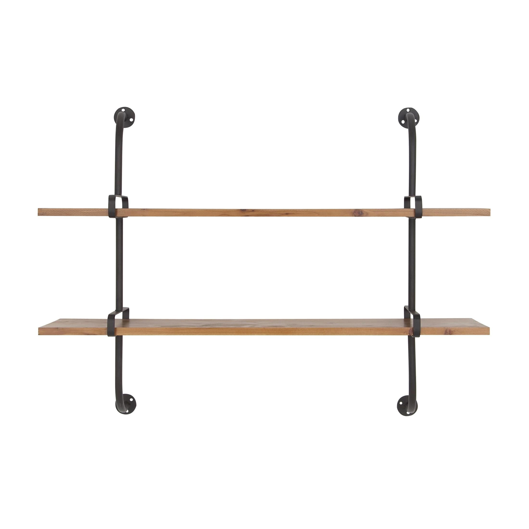 DecMode Brown Industrial 2 Tier Wood Wall Shelf, 37"W x 29"H - Walmart.com