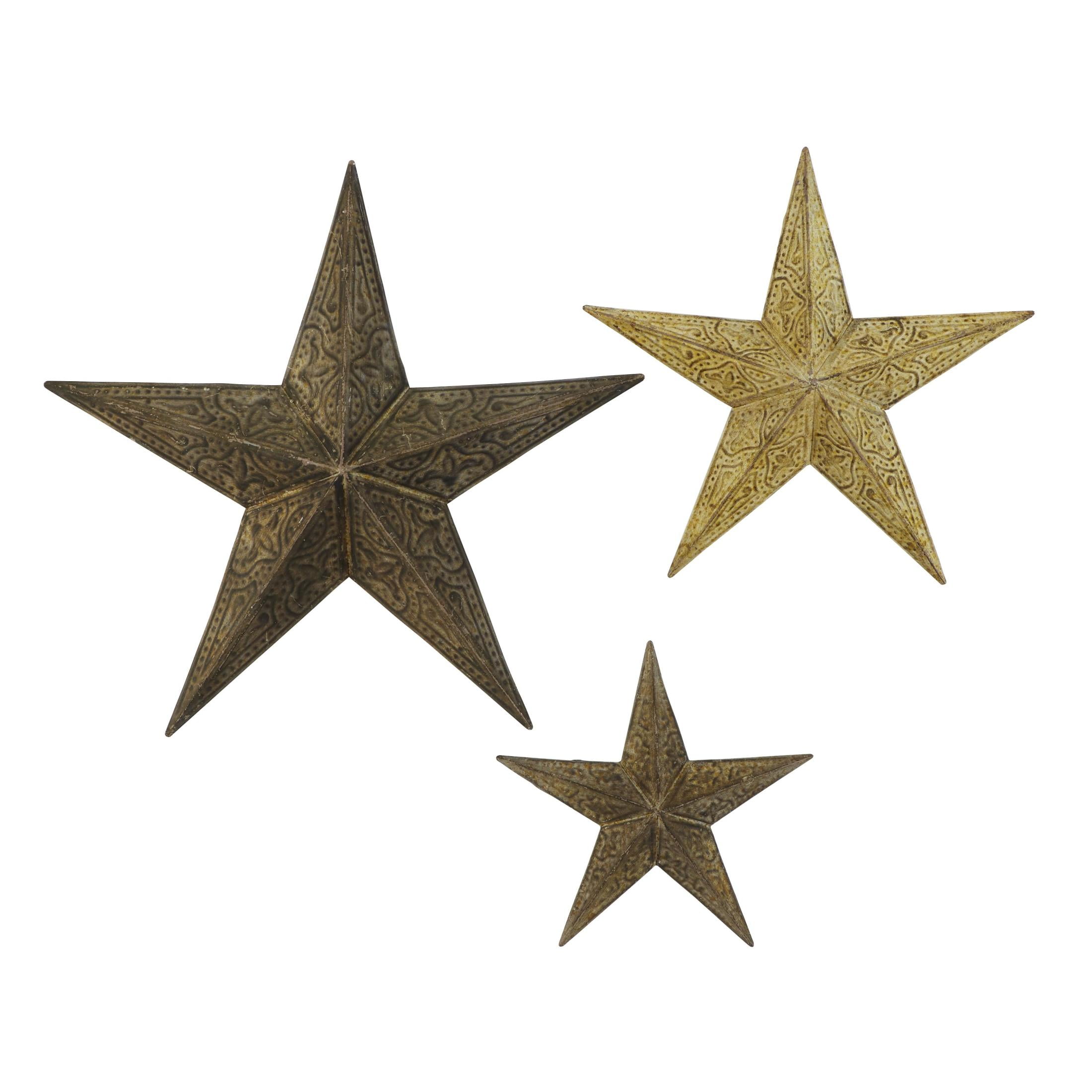DecMode Brown Metal Star Wall Decor Set of 3 Indoor Outdoor Rustic ...