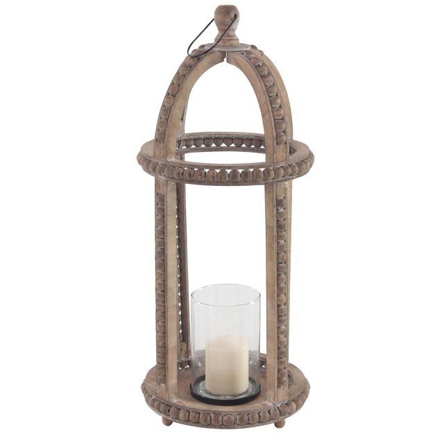 DecMode Brown Reclaimed Wood Beaded Decorative Candle Lantern - Walmart.com