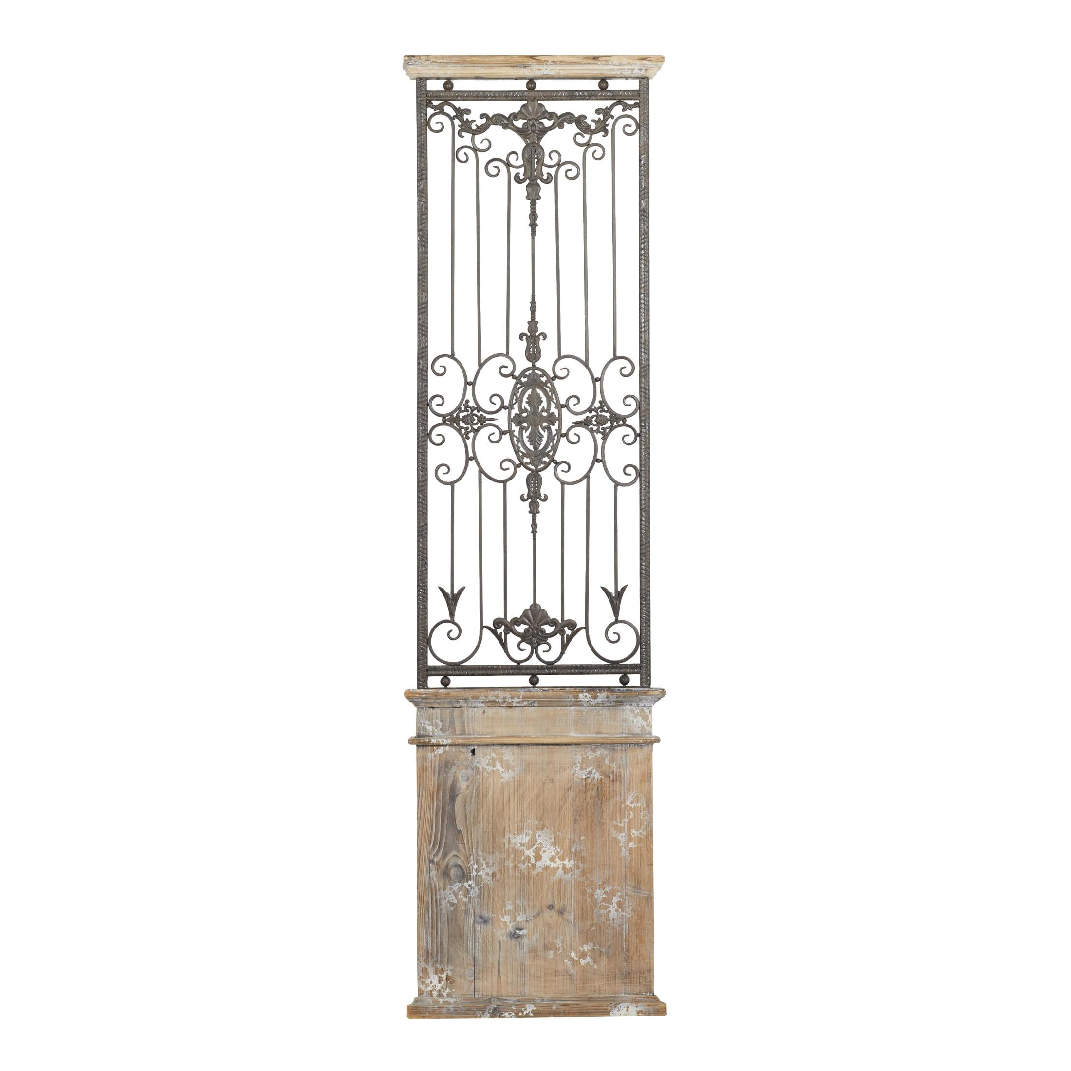 DecMode Brown Wood Distressed Door Inspired Panel Scroll Wall Decor ...