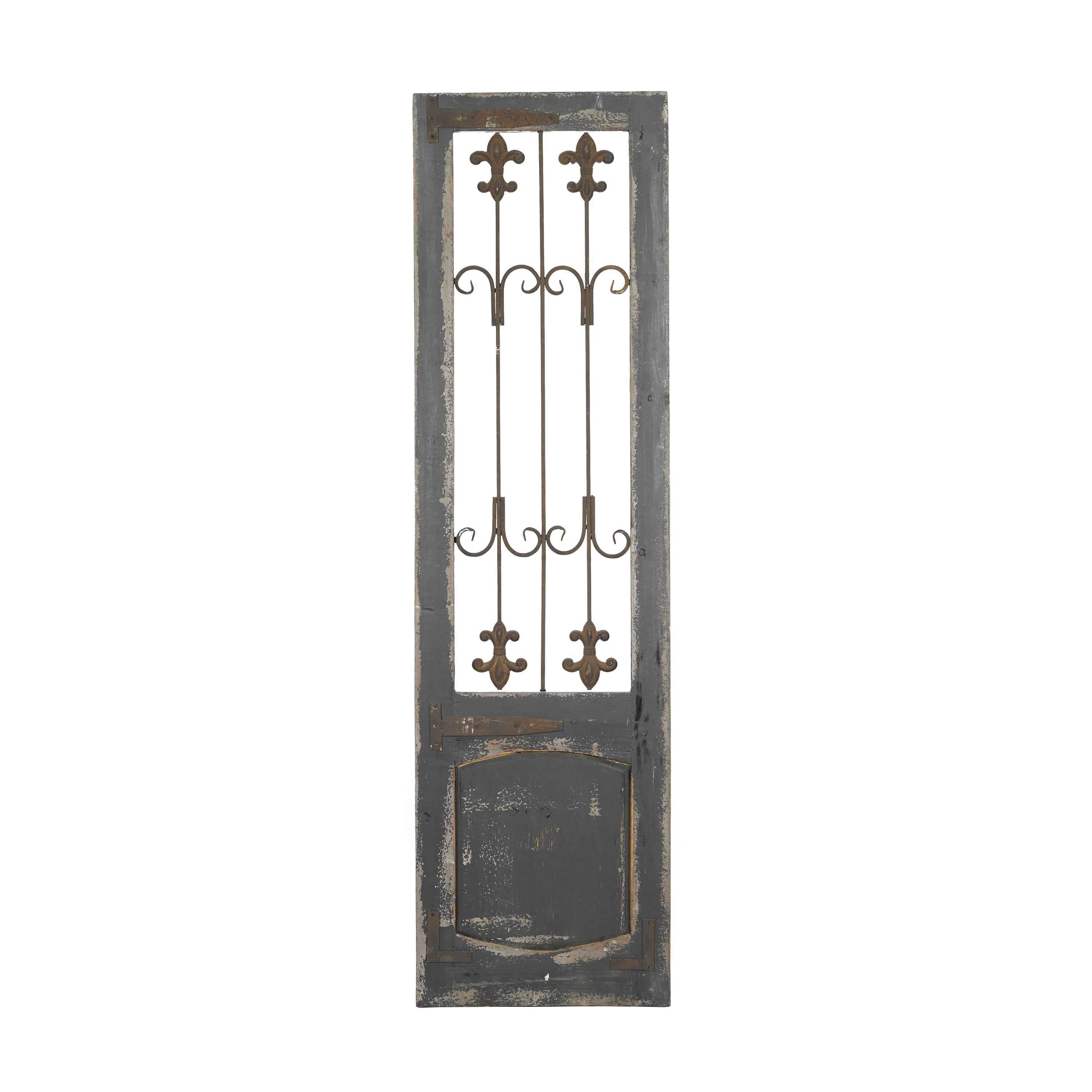 DecMode Brown Wood Distressed Door Inspired Ornamental Scroll Wall ...