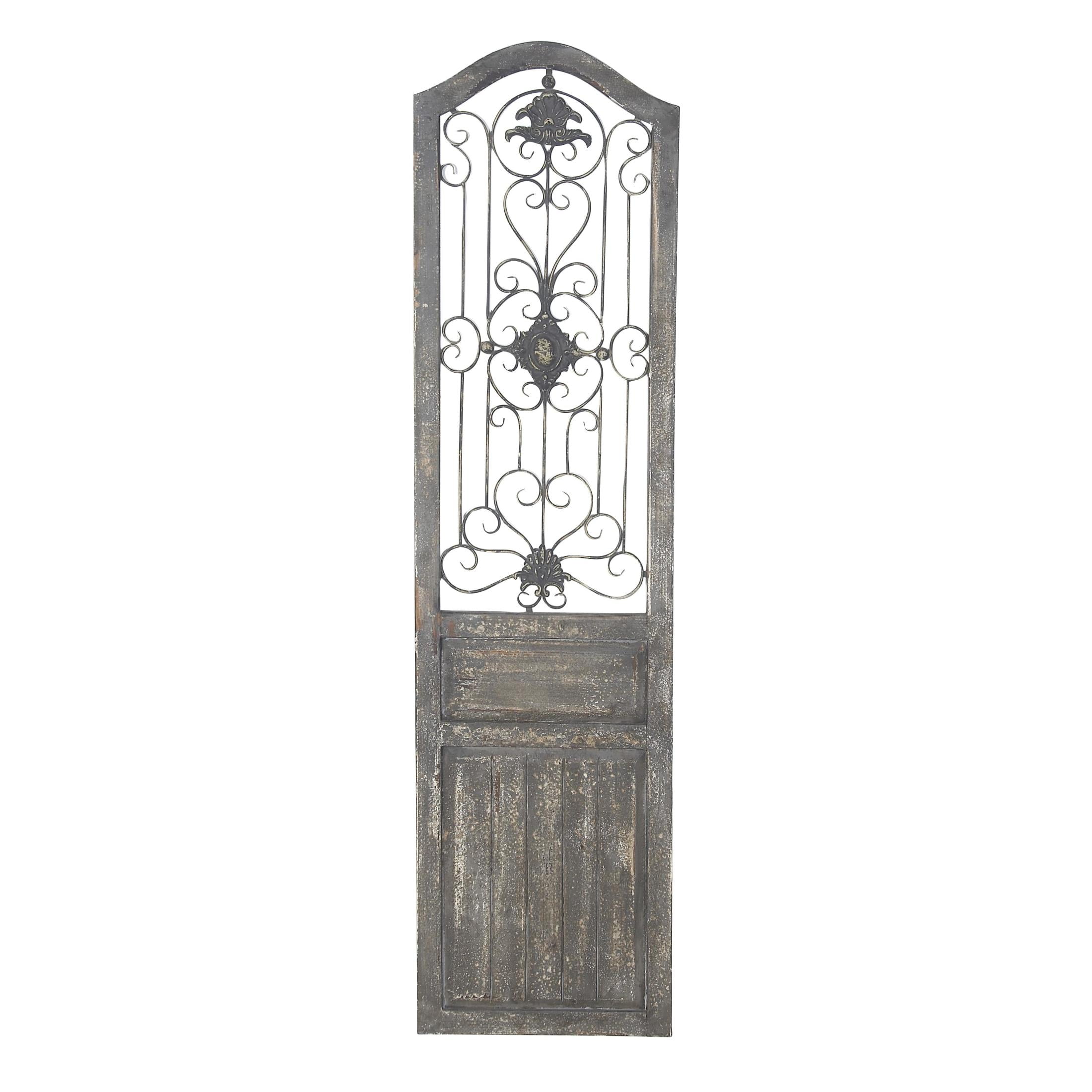 DecMode Brown Wood Distressed Door Panel Scroll Wall Decor with Metal ...