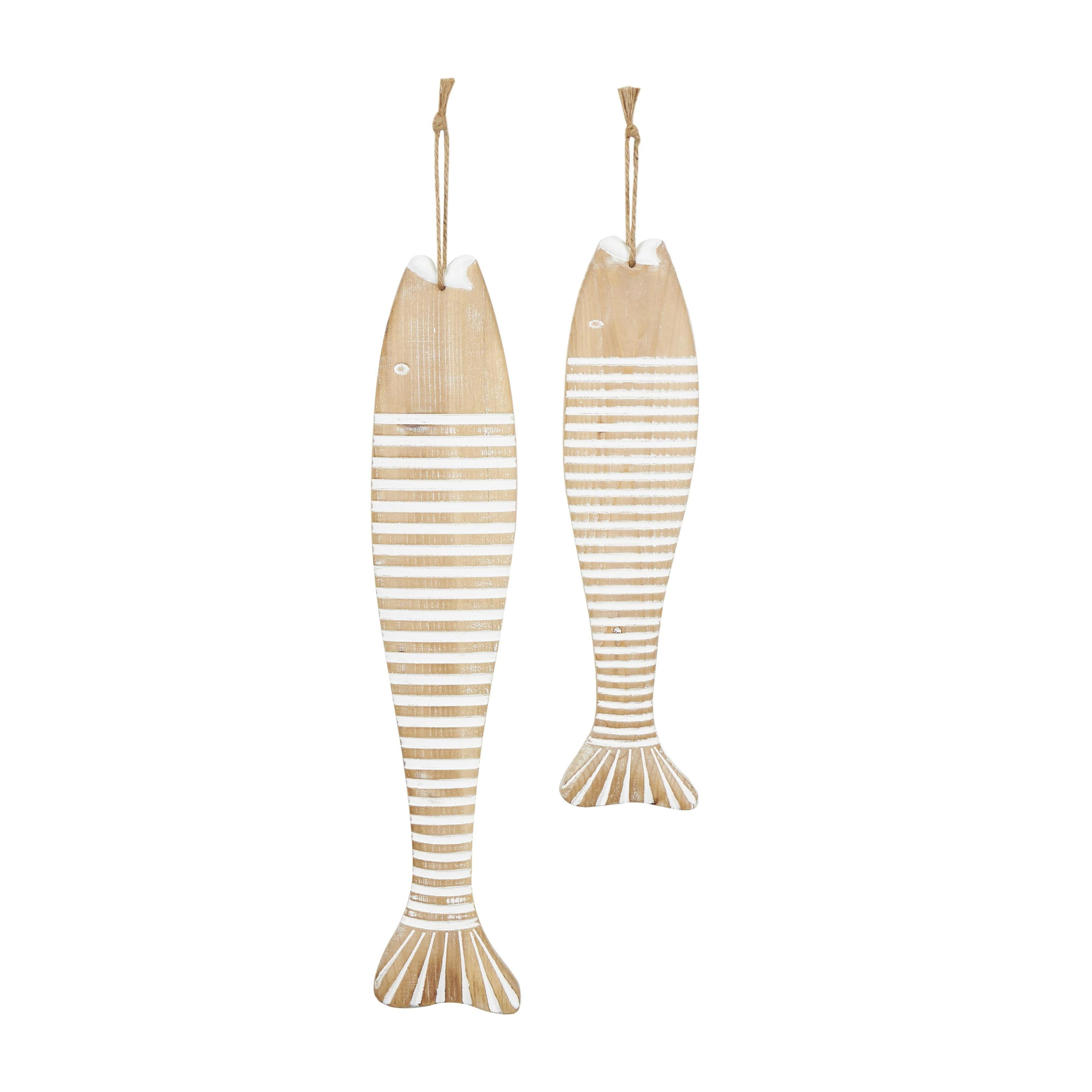 DecMode Brown Wood Fish Wall Decor - Coastal Style Set of 2 - Walmart.com