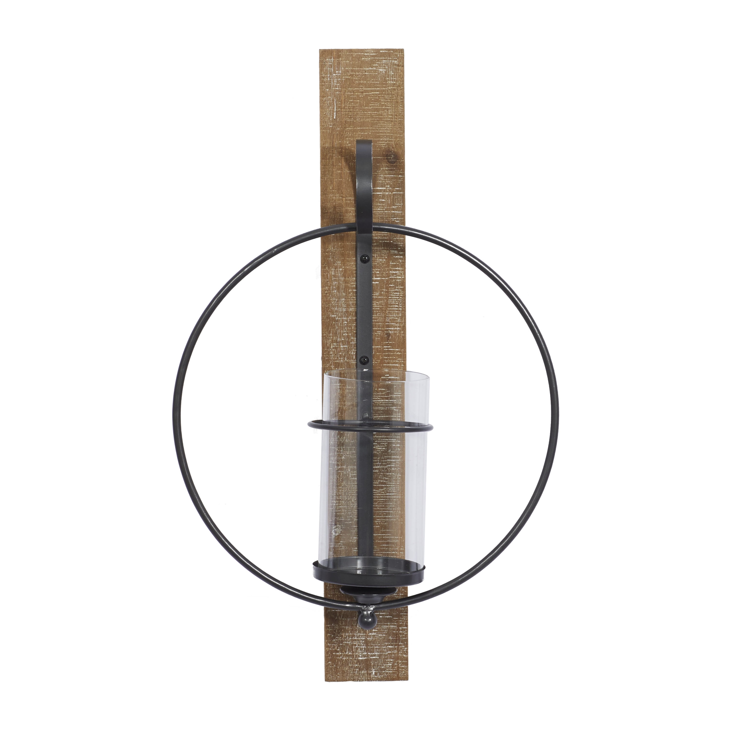 DecMode Brown Wood Geometric Pillar Wall Sconce with Wood Back Mount ...