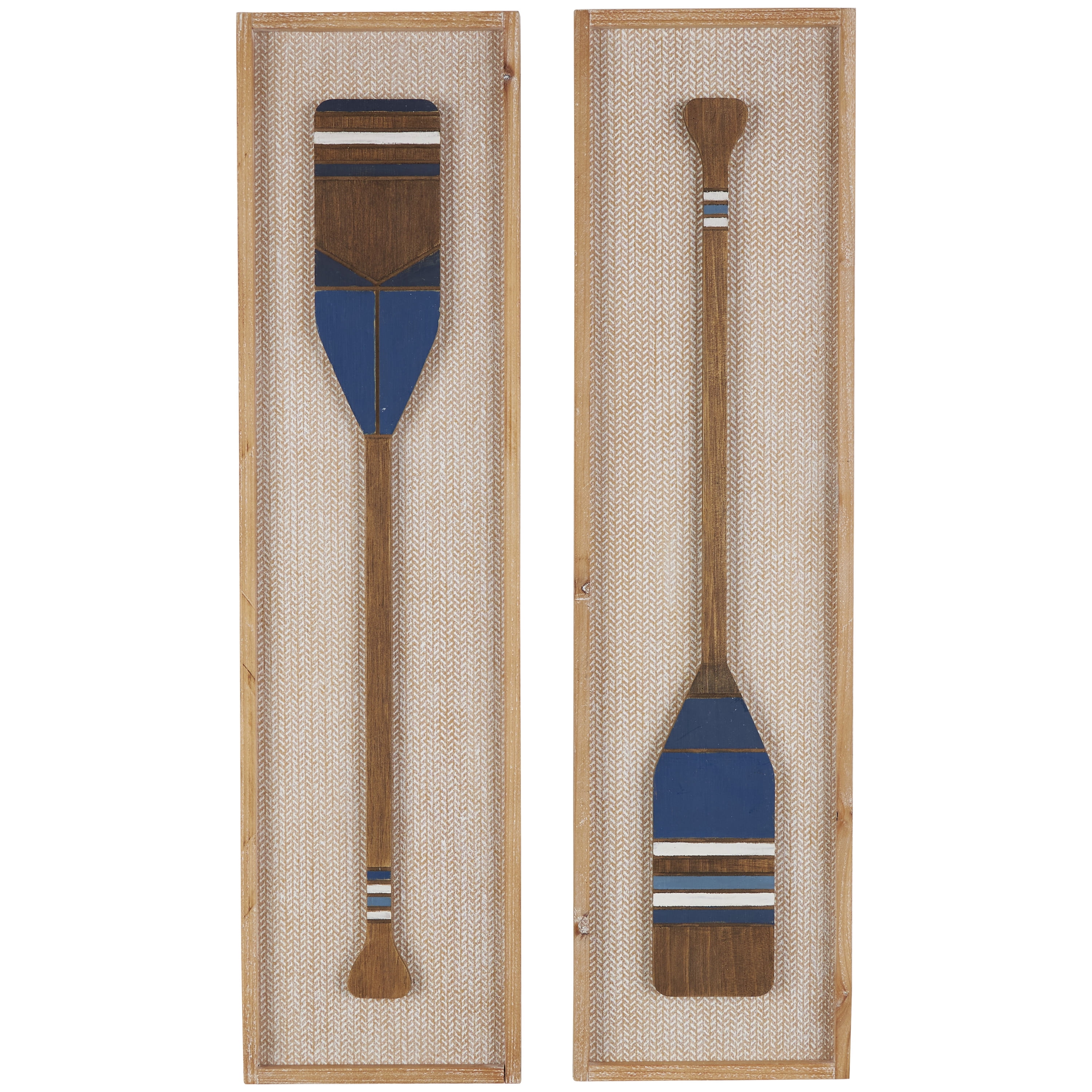 DecMode Brown Wood Paddle Wall Decor with Blue Accents and Chevron ...
