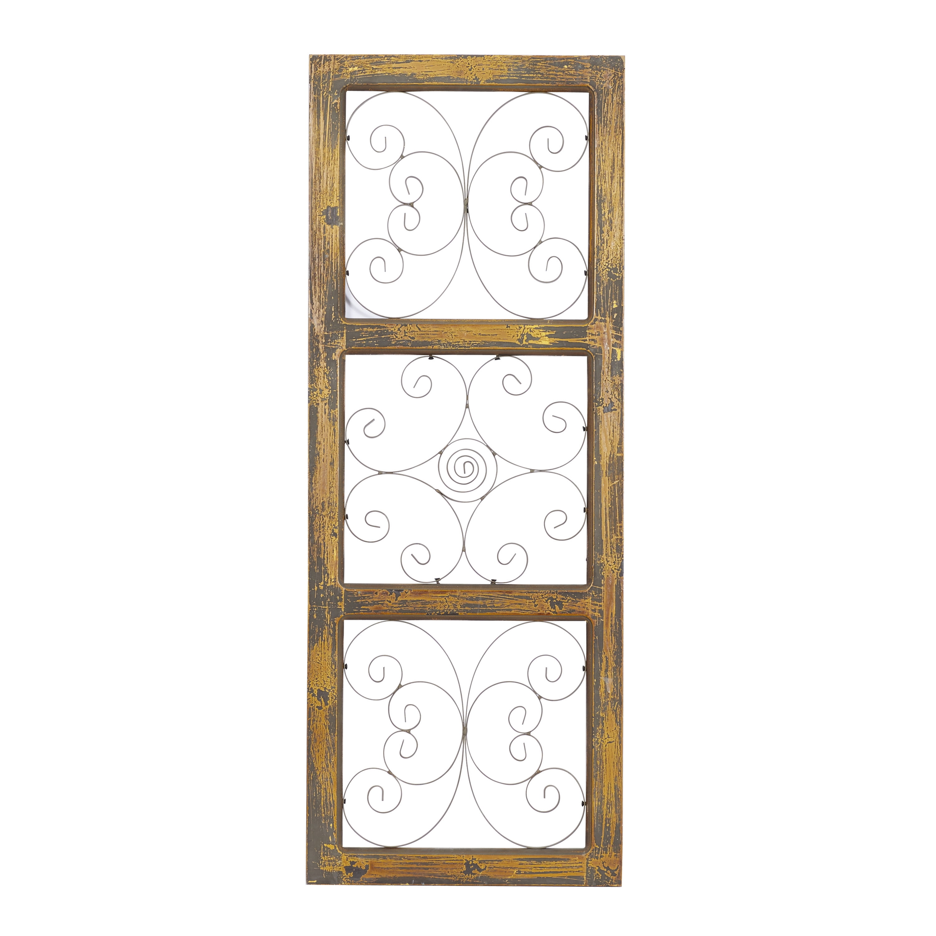 DecMode Brown Wood Window Inspired Scroll Wall Decor with Metal ...