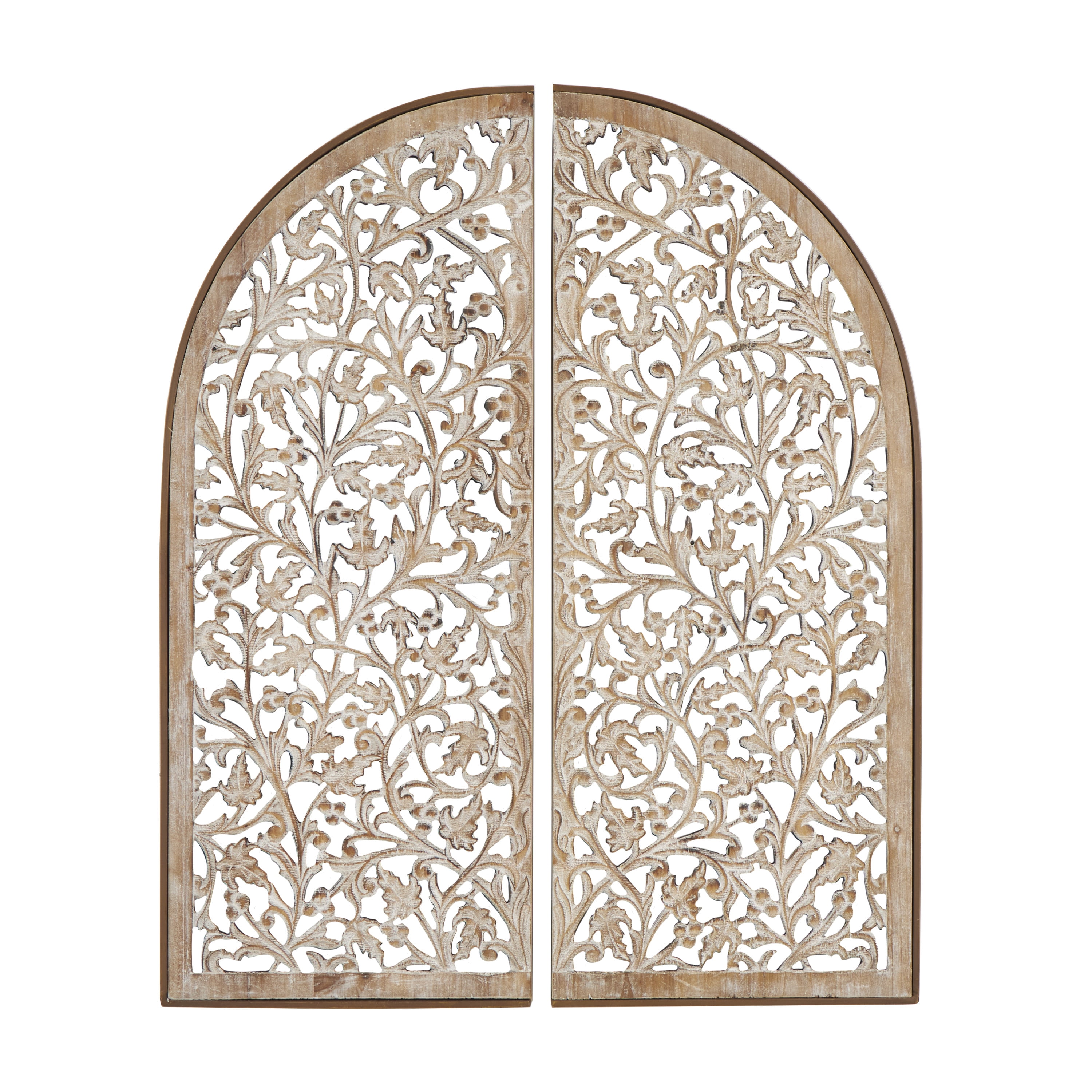 Free Shipping! DecMode Brown Wooden Arched Floral Carved Panels Rustic ...