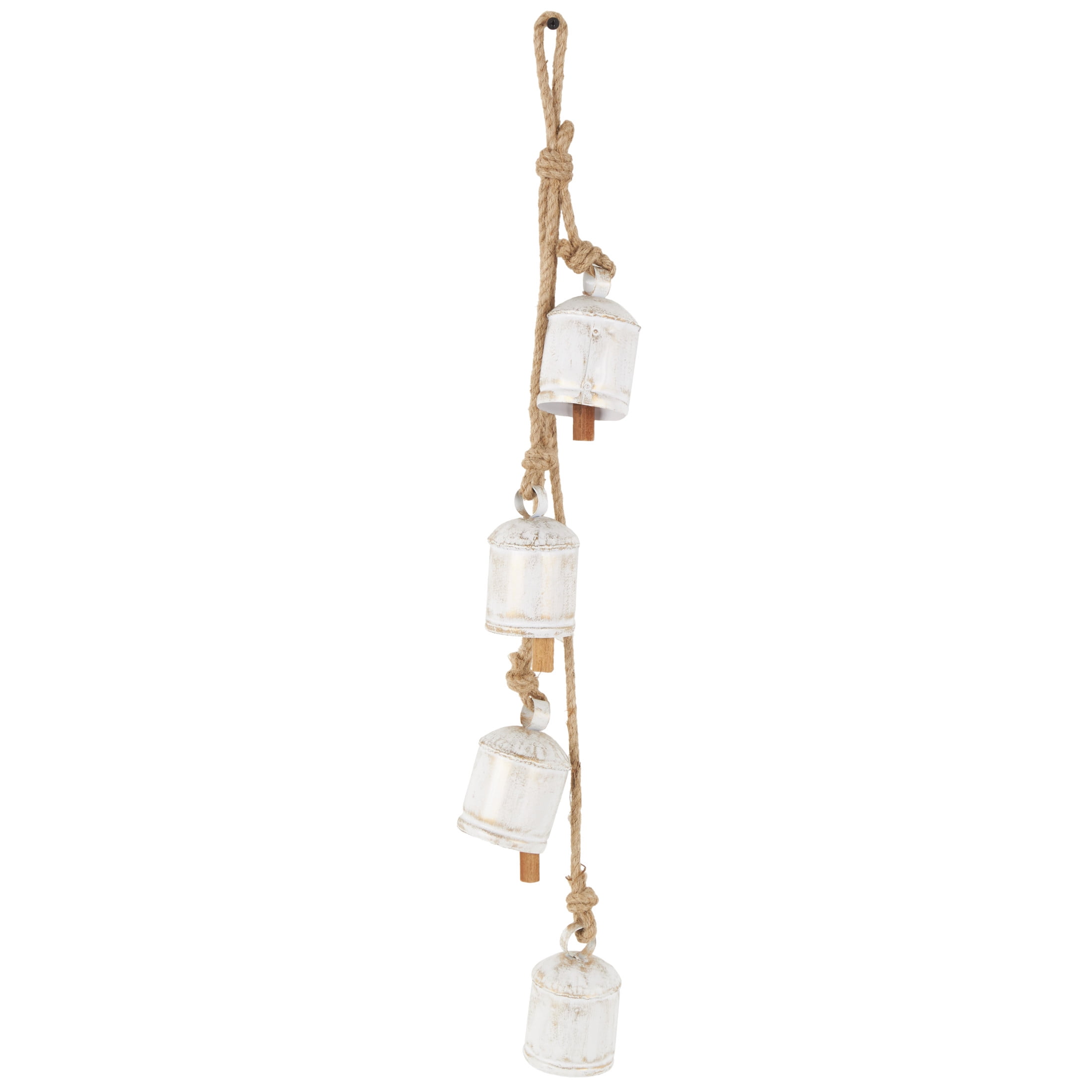 DecMode Tibetan Inspired Cascading White Metal Cluster Decorative Bells ...