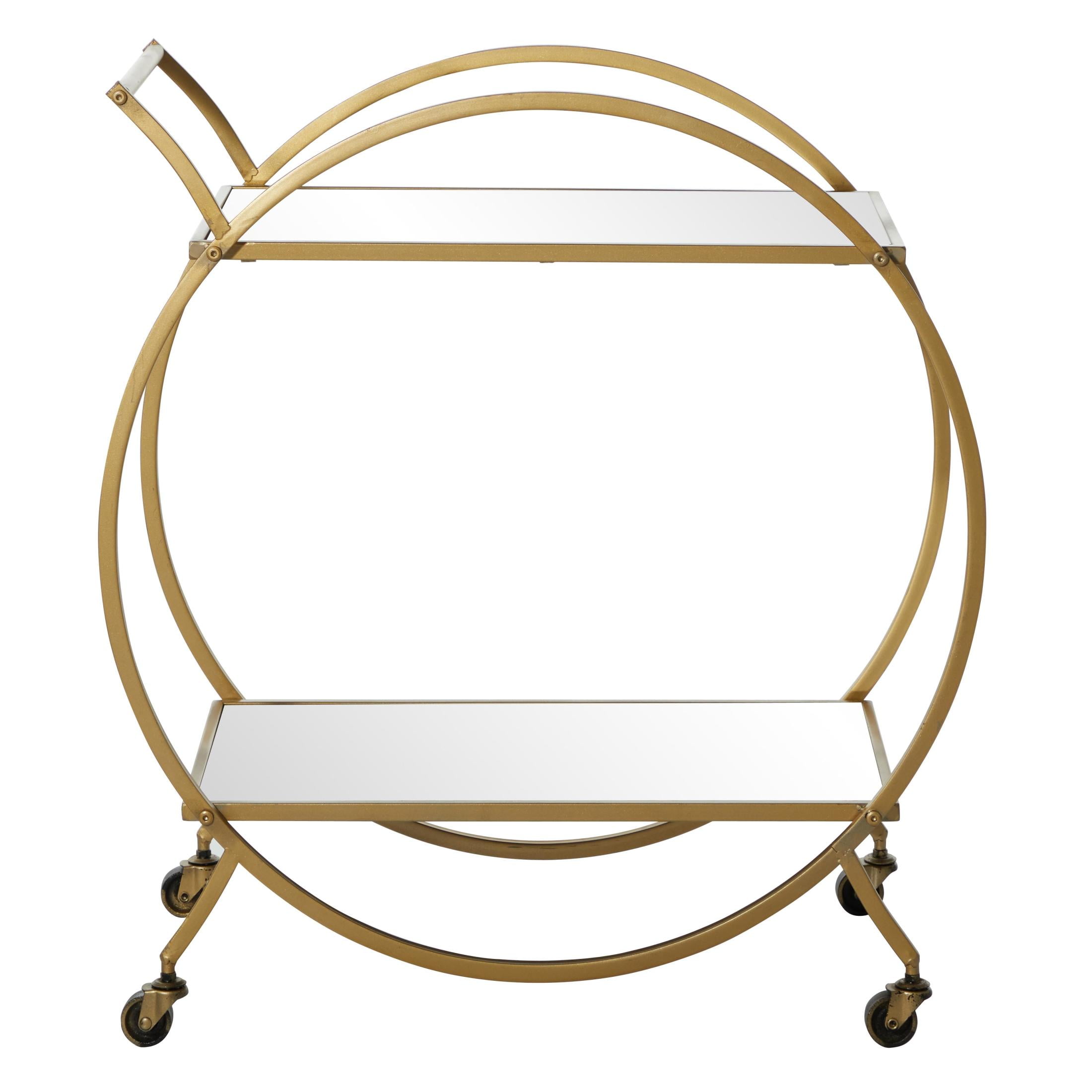 DecMode Contemporary, Modern, Glamorous, Round Iron Gold Frame Bar Cart ...