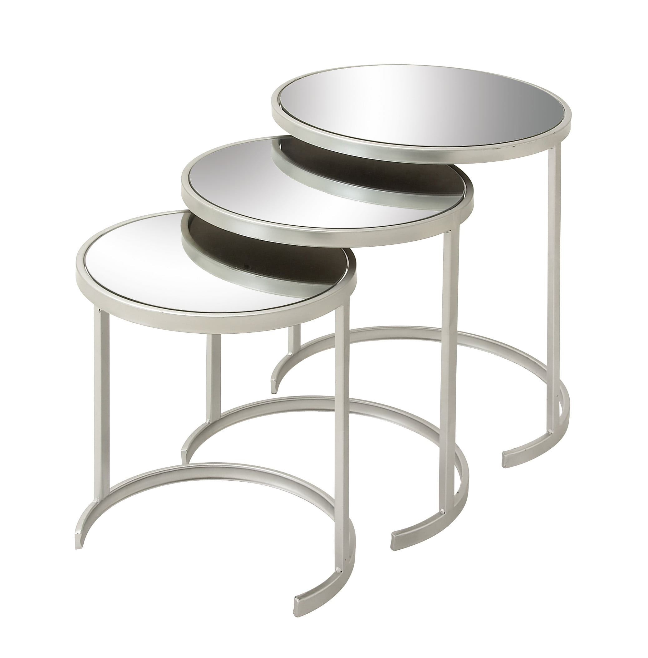 DecMode Contemporary Silver Metal Round Accent Table with Mirrored ...