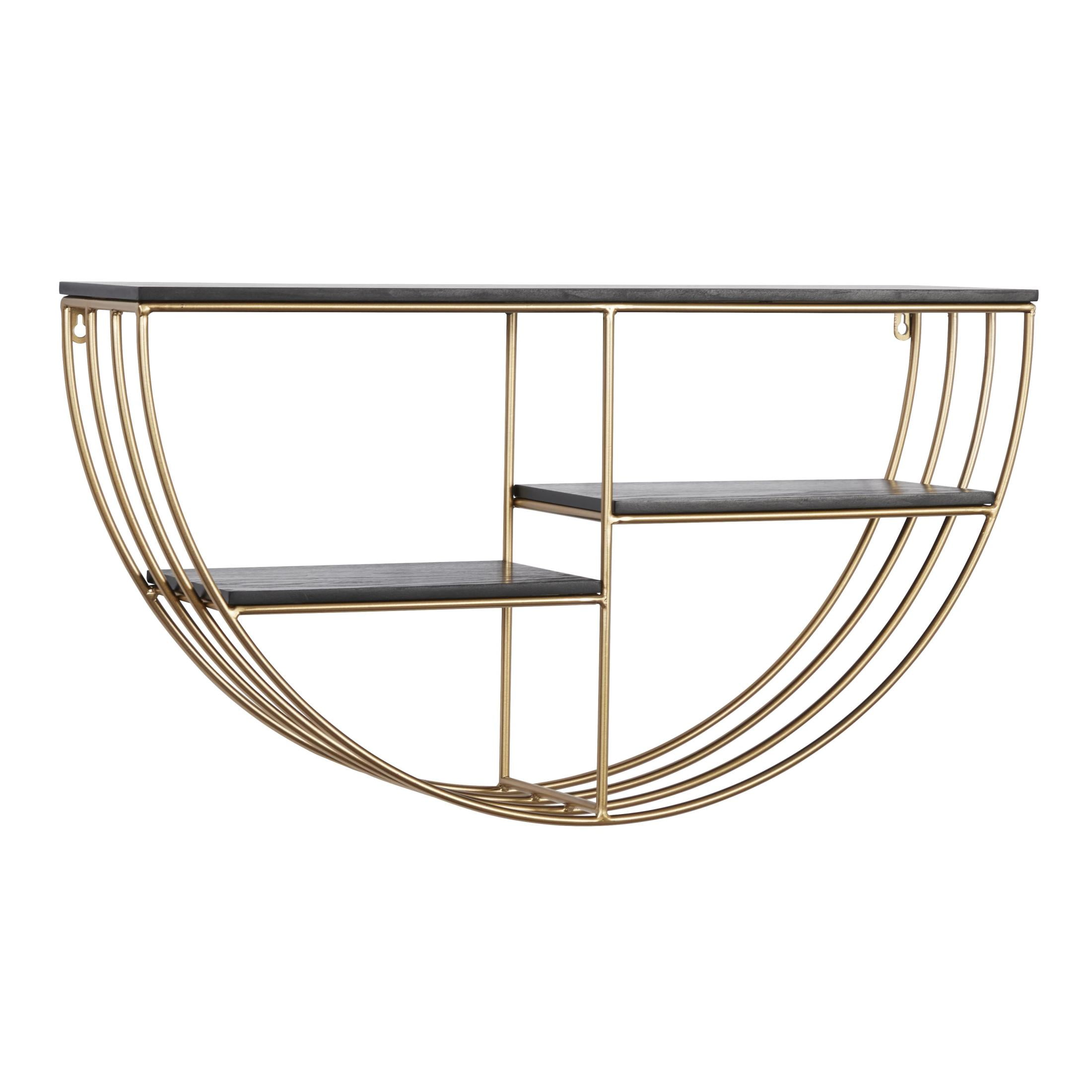 DecMode Contemporary Wood Half Moon Shape 3 Tier Wall Shelf with Gold ...