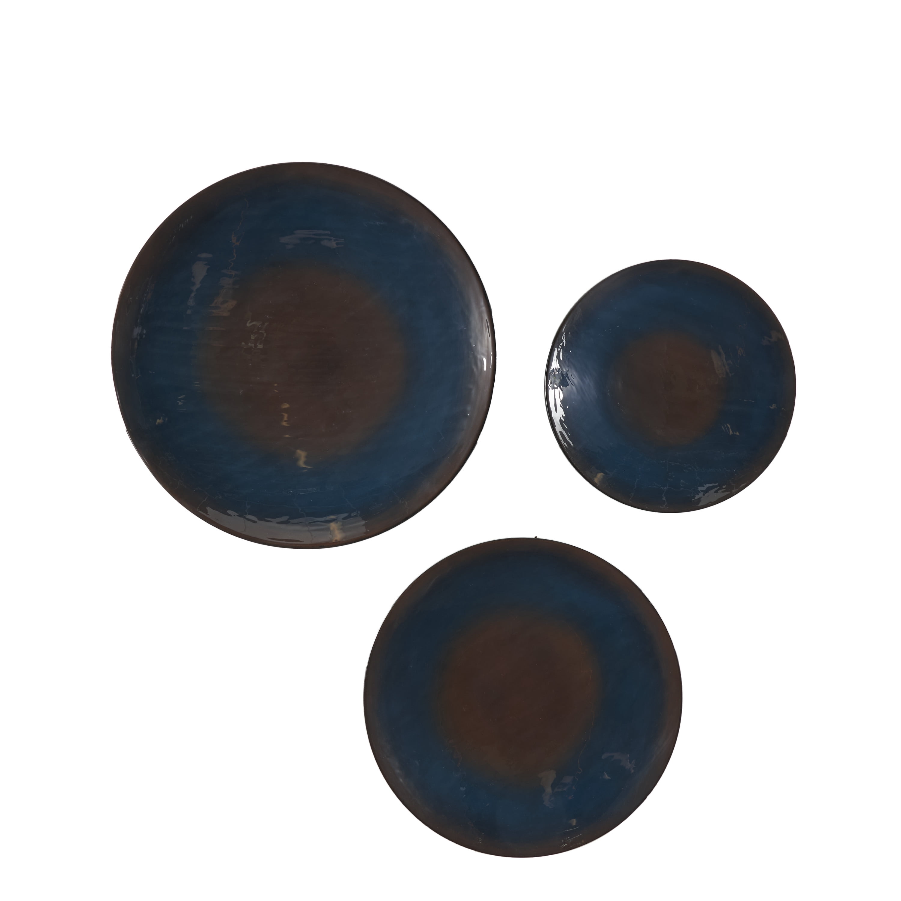 DecMode Dark Blue Metal 3D Circular Disk Abstract Wall Decor with Brown ...