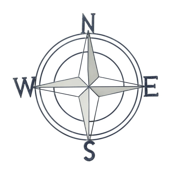DecMode Dark Blue Round Metal Compass Wall Decor Nautical Home Accent ...
