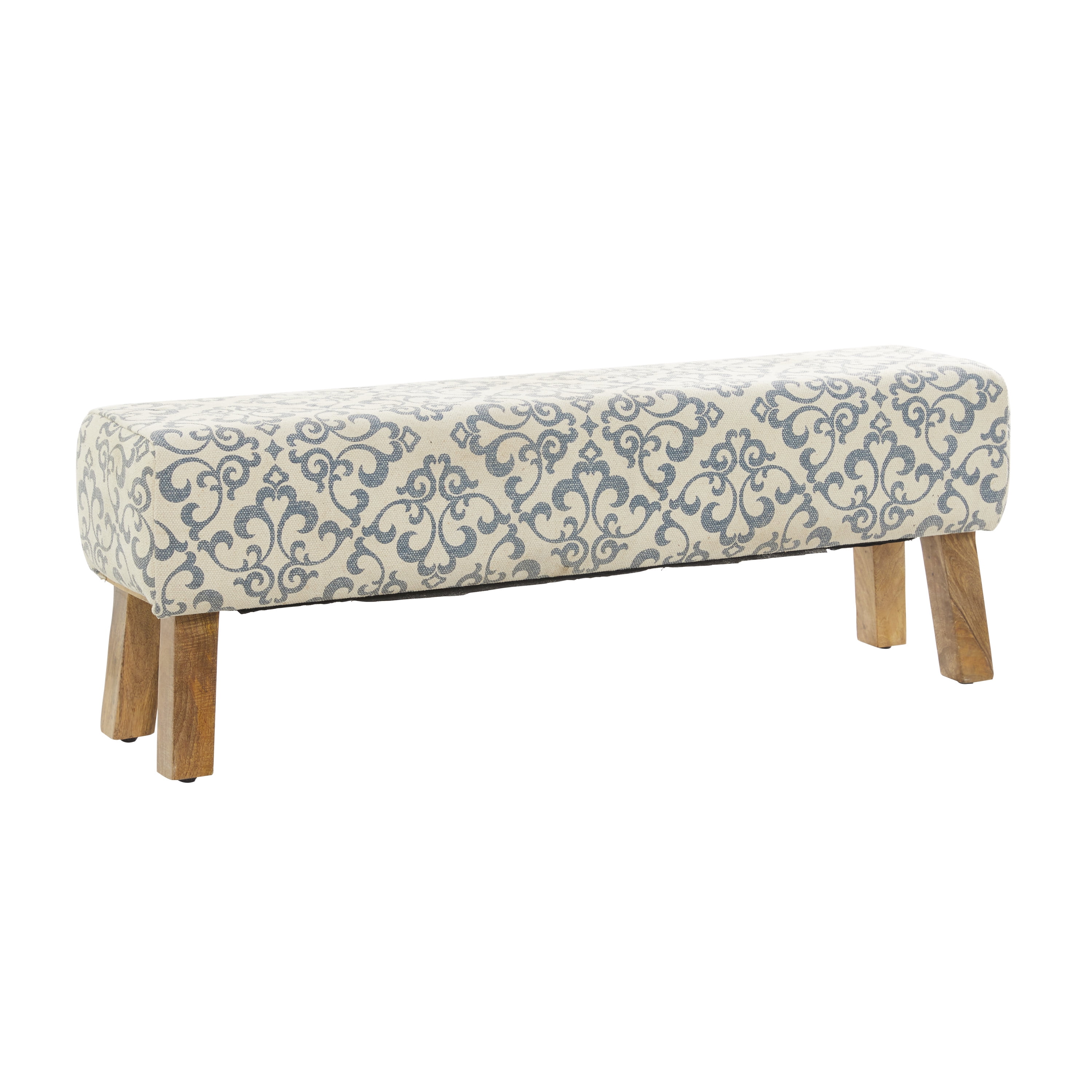 DecMode Fabric Scroll Arabesque Bench with Wood Legs, Cream - Walmart.com