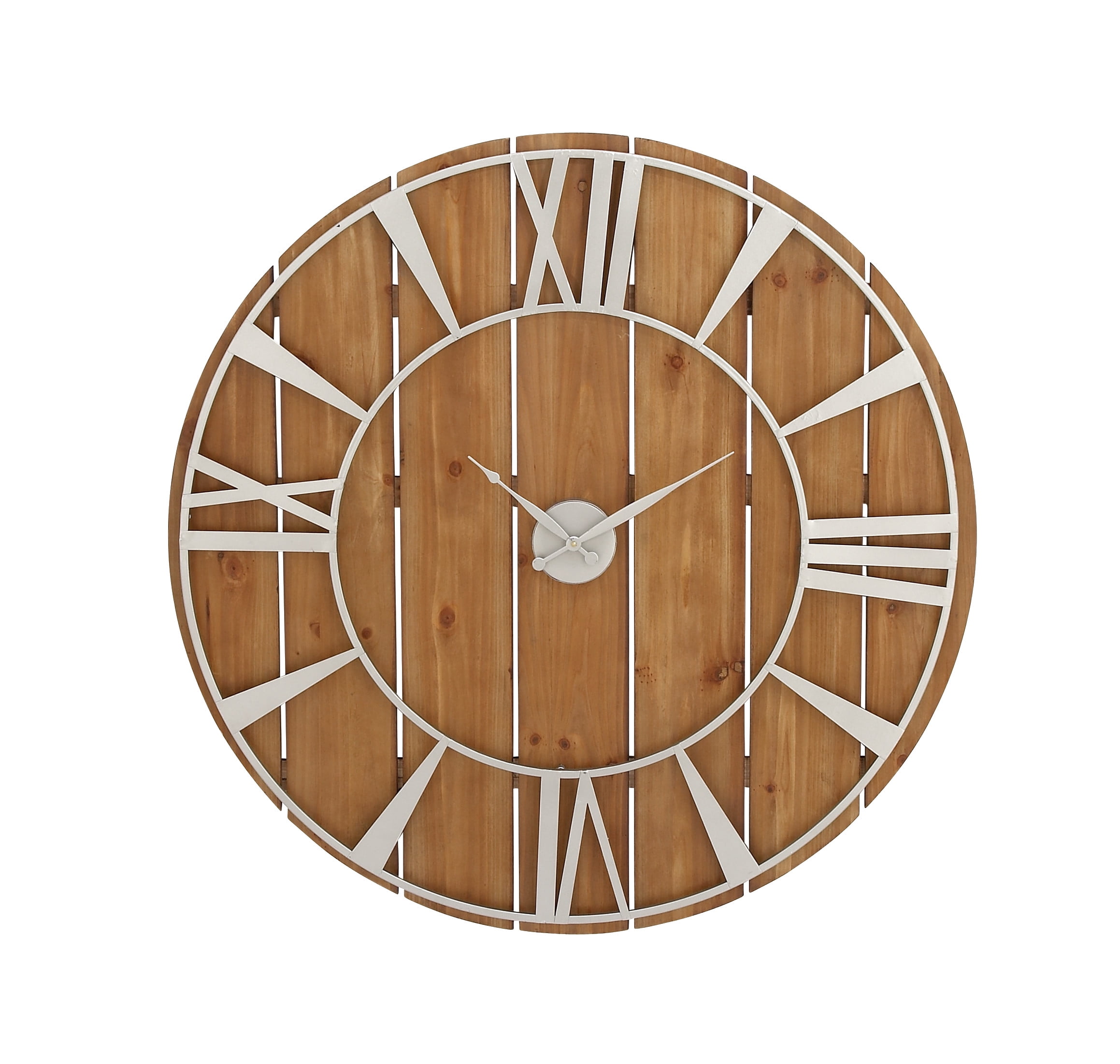 DecMode Farmhouse 36 inch slat style cypress wood and iron wall clock ...