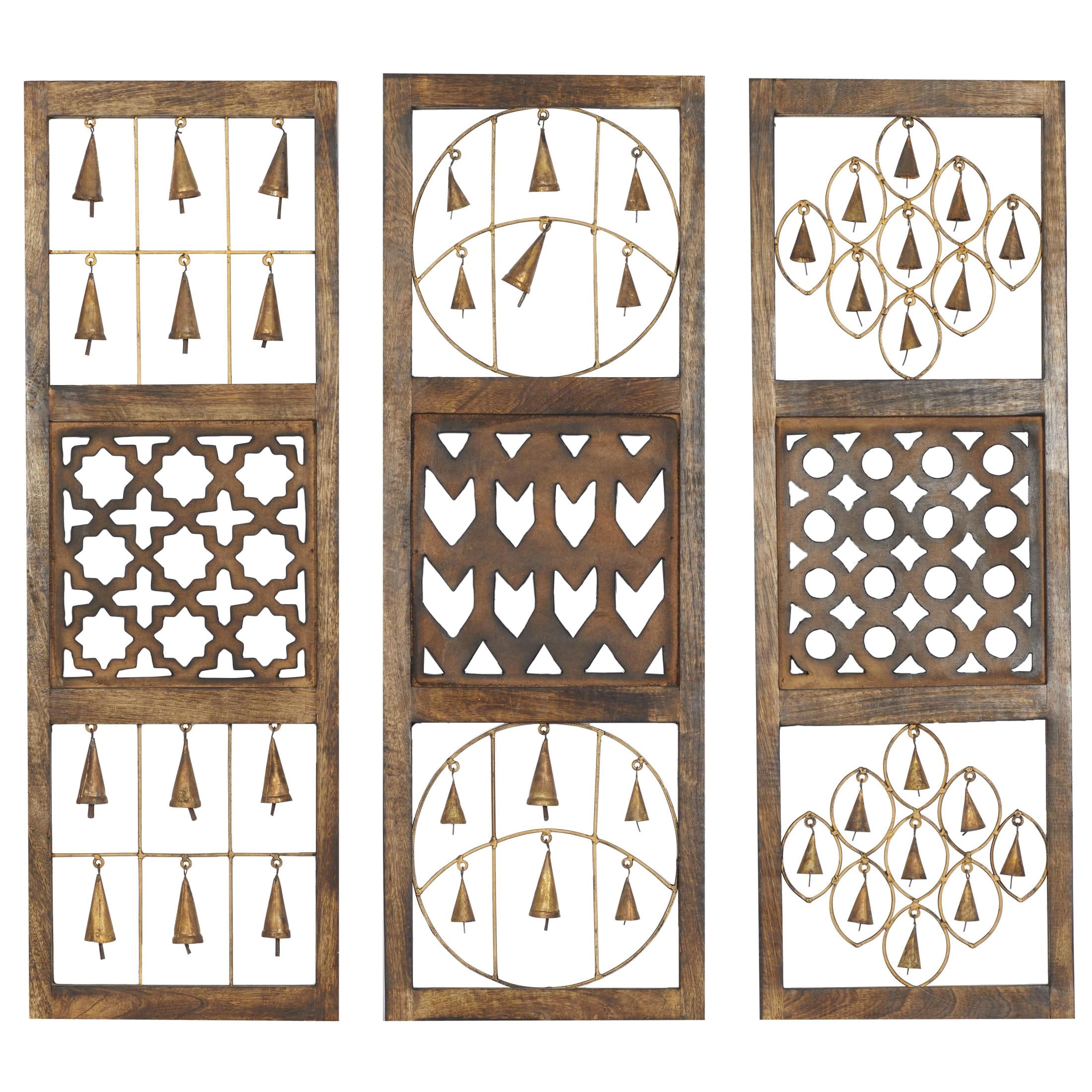DecMode Farmhouse Carved Wood Cutouts with Hanging Bells Wall Décor ...