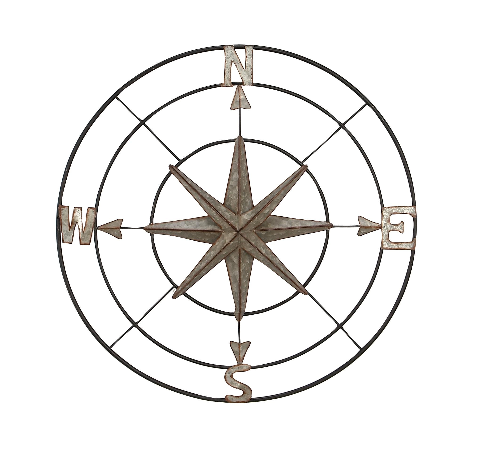 DecMode Farmhouse Metal Compass Shaped with 3D 8 Point Star Wall Décor ...