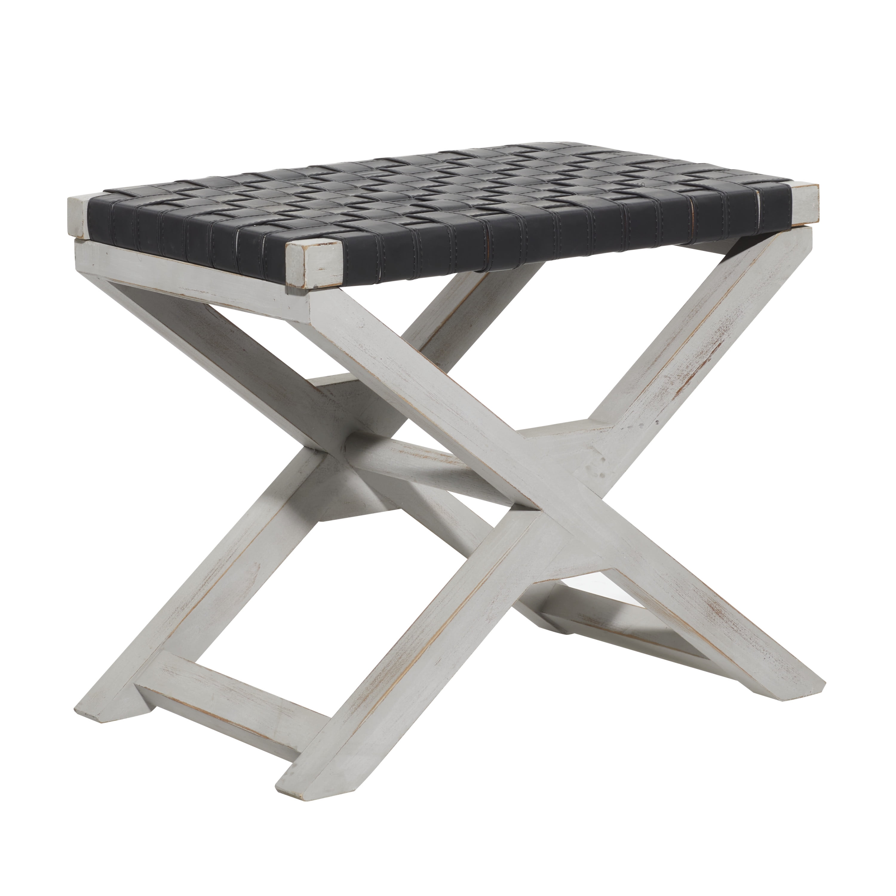 DecMode Farmhouse Pine Weave Stool - White Distressed Finish - Walmart.com
