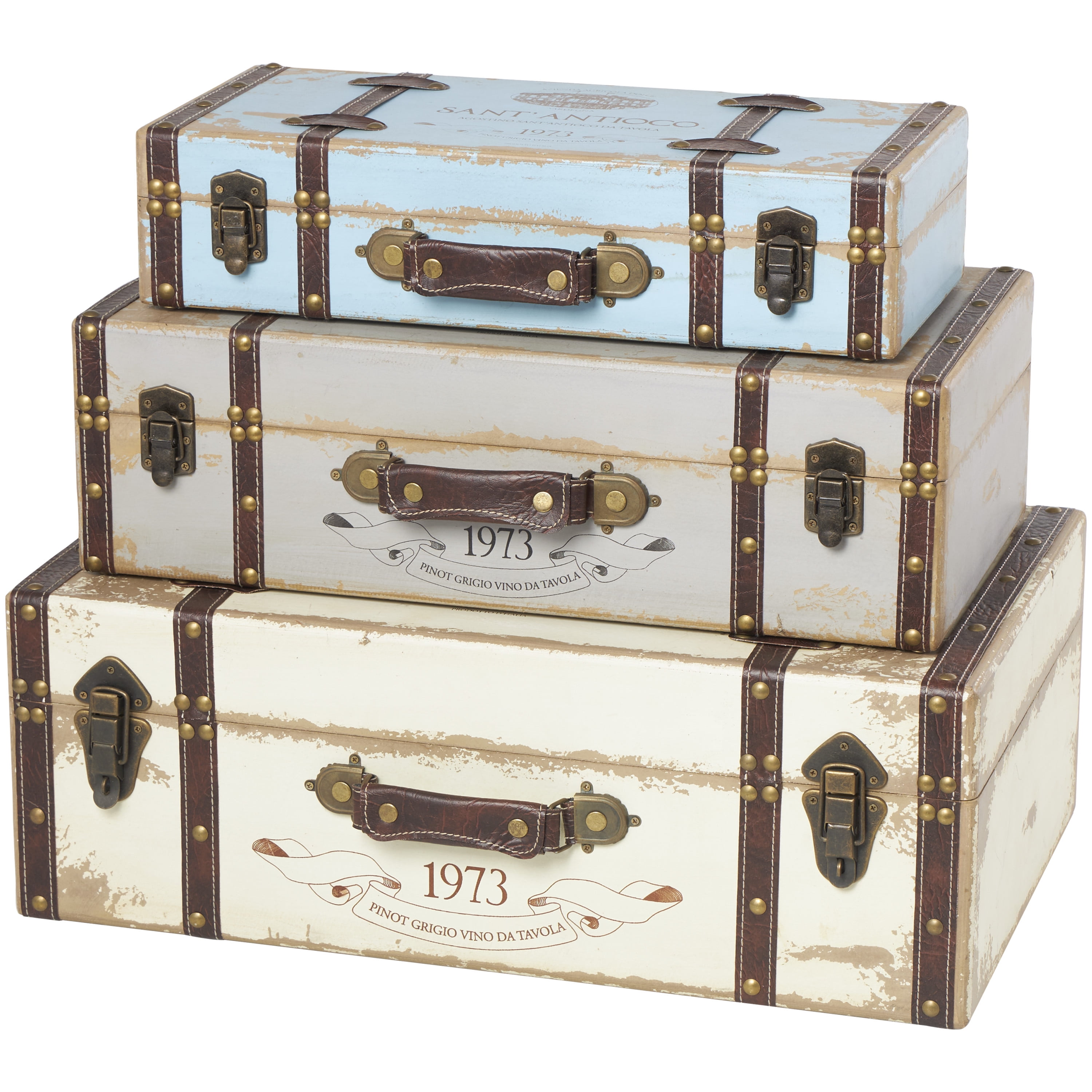 DecMode Farmhouse Vintage Stacked Wooden Trunk Set with Distressed ...