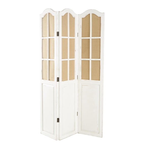 DecMode Farmhouse Wood 3 Panel Beige Room Divider Screen with Burlap ...