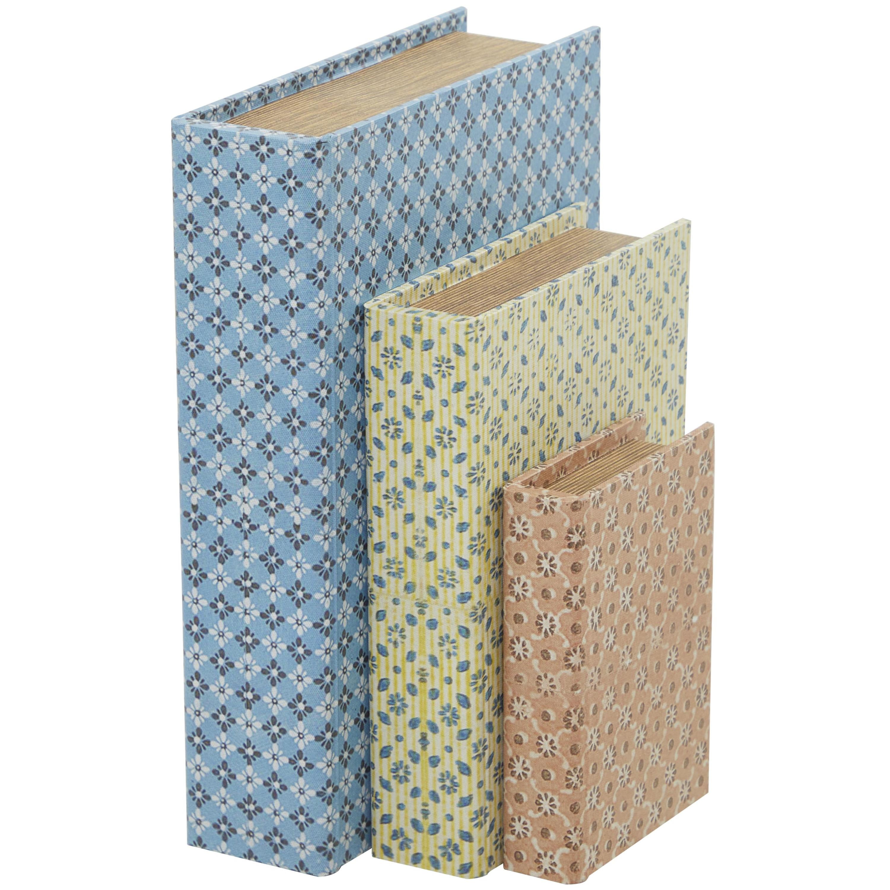 DecMode Faux Book Blue Canvas Decorative Box with Varying Patterns, 3 ...