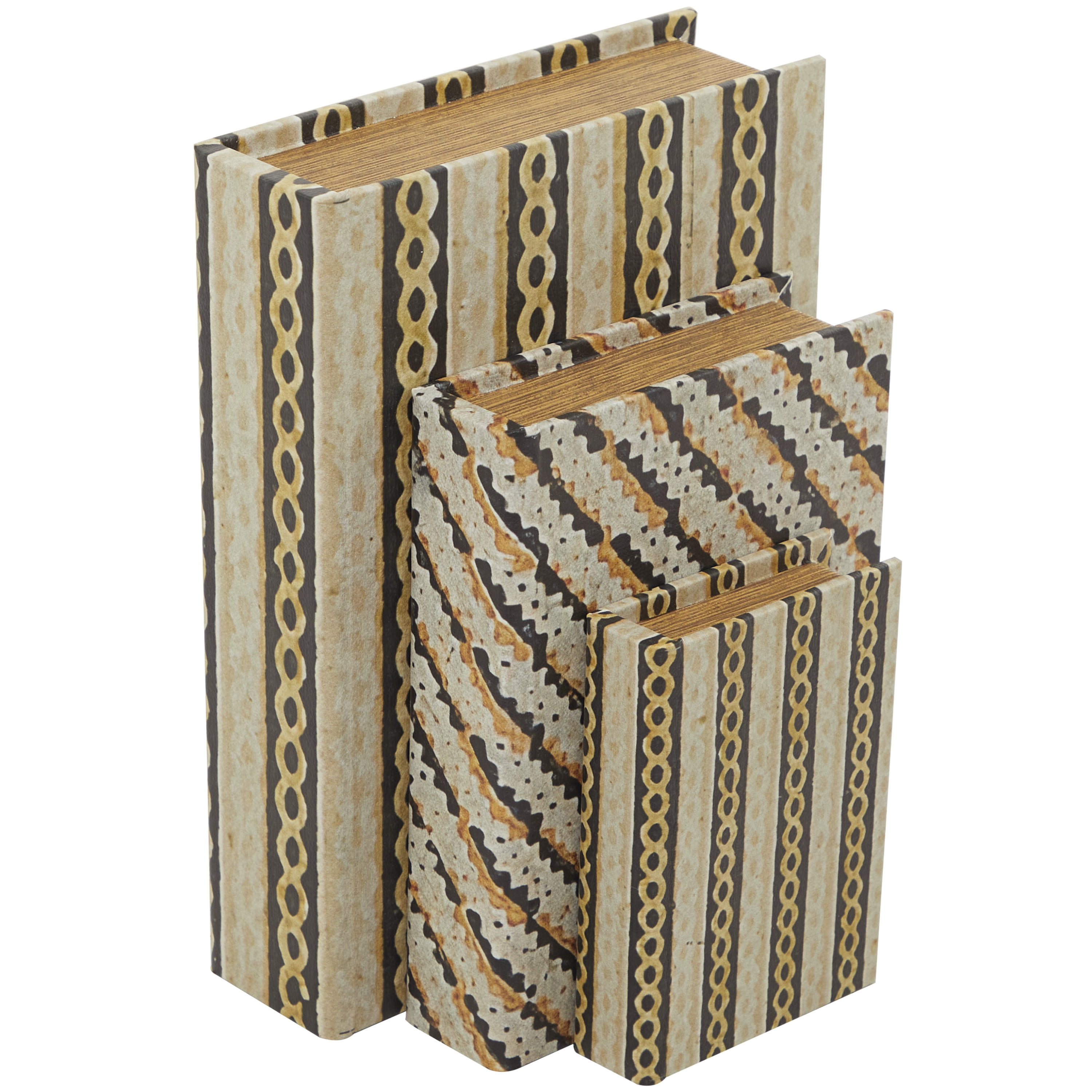 DecMode Faux Book Brown Leather Decorative Storage Box Set of 3, Wooden ...