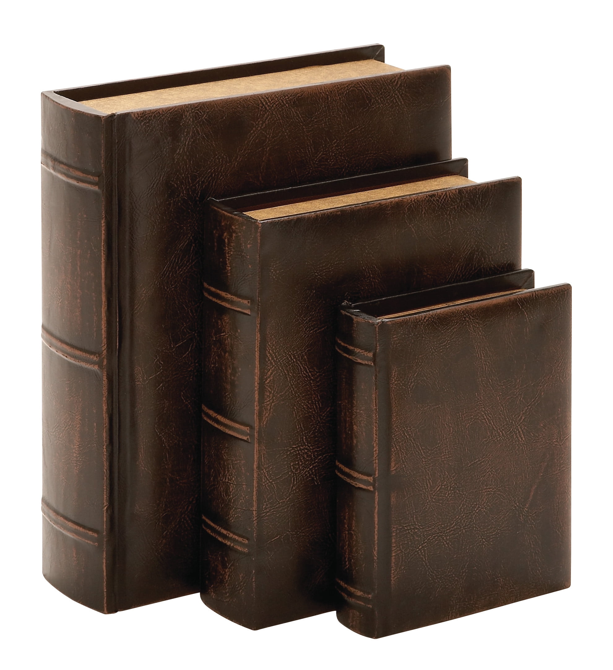 DecMode Faux Book Brown Wood Decorative Box with Faux Leather Detailing ...