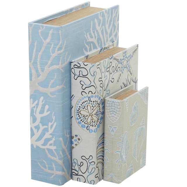 DecMode Faux Book Light Blue Canvas Decorative Box with Varying ...