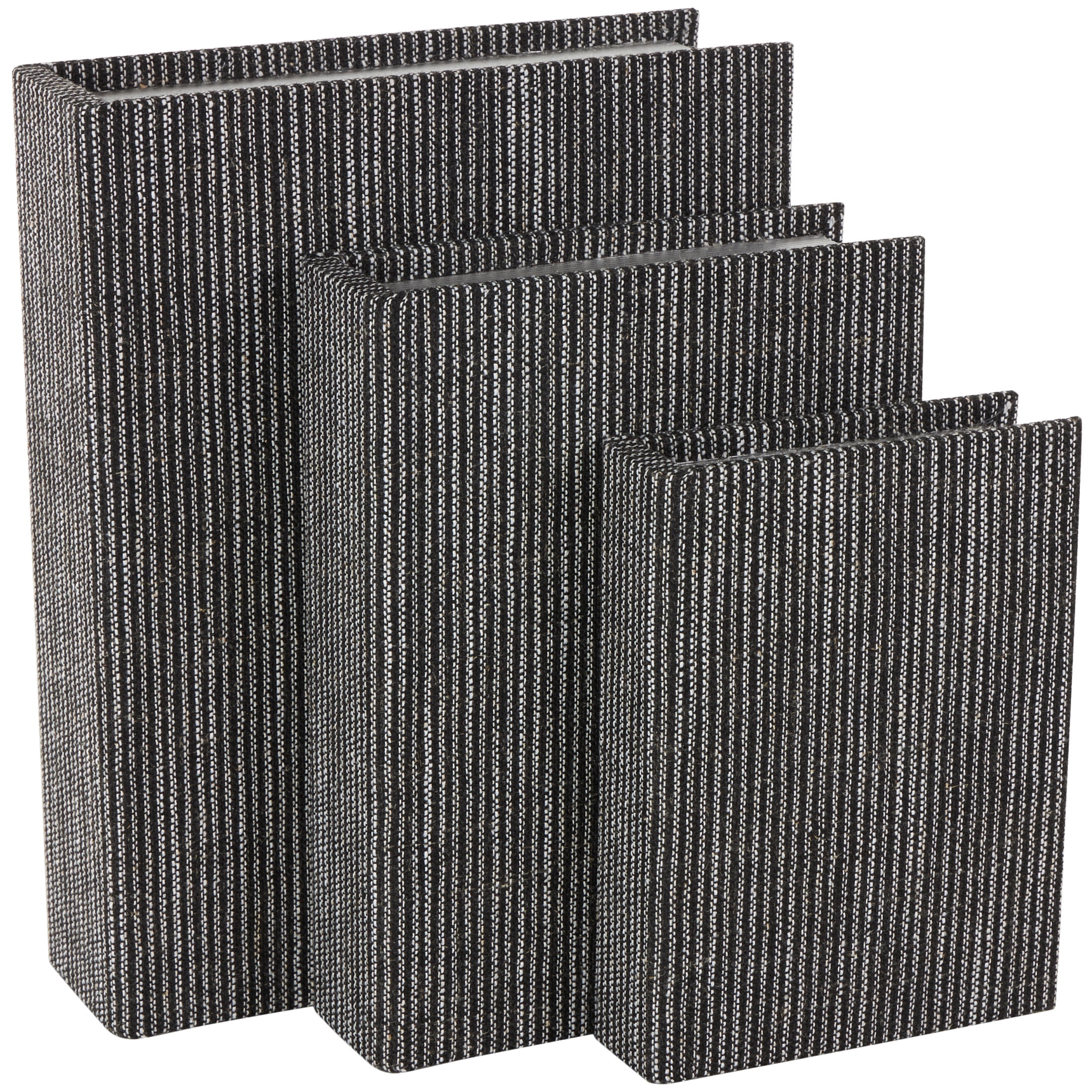 DecMode Striped Faux Book Storage Black Linen Fabric Decorative Box ...