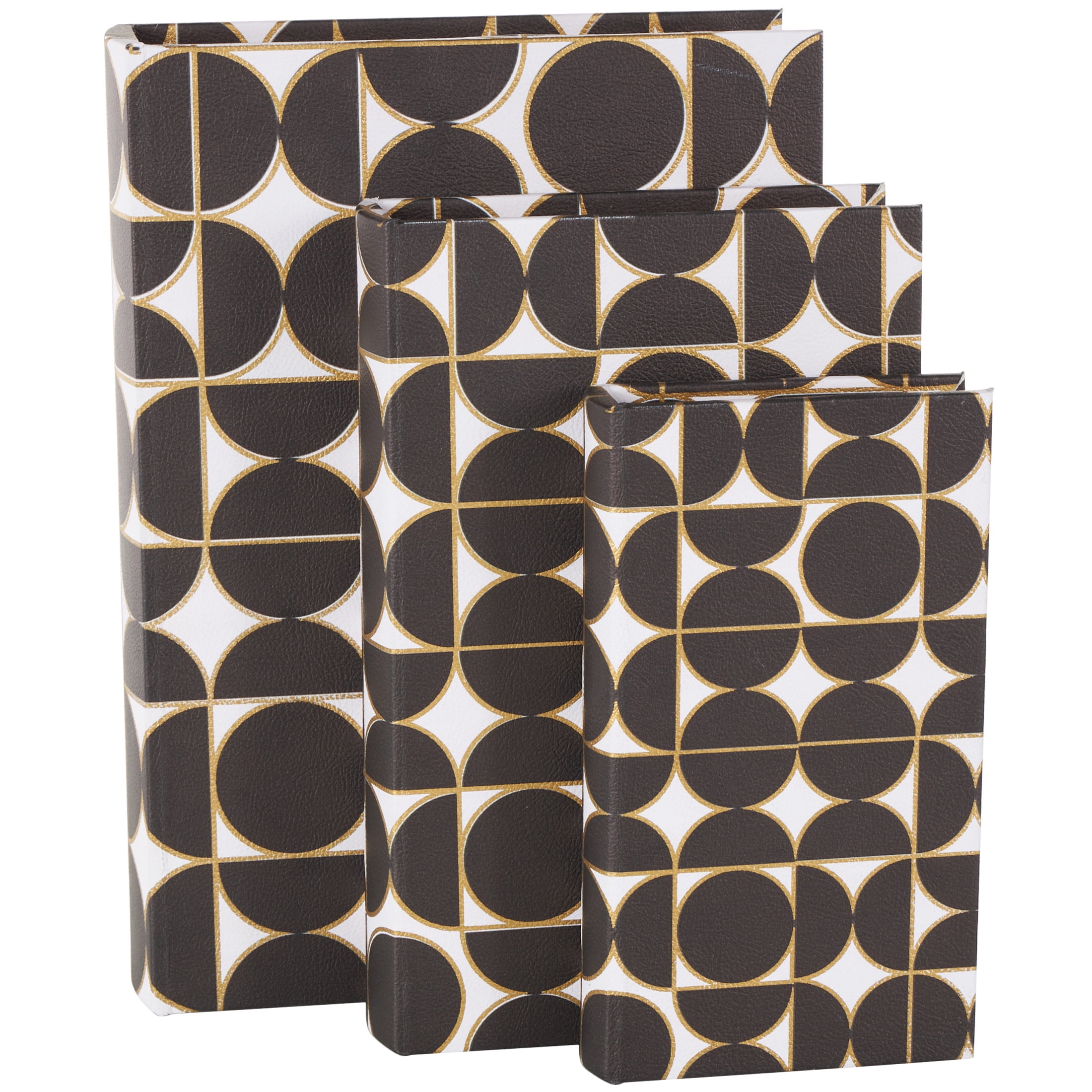 DecMode Faux Book Storage Black Faux Leather Decorative Box with Circle ...