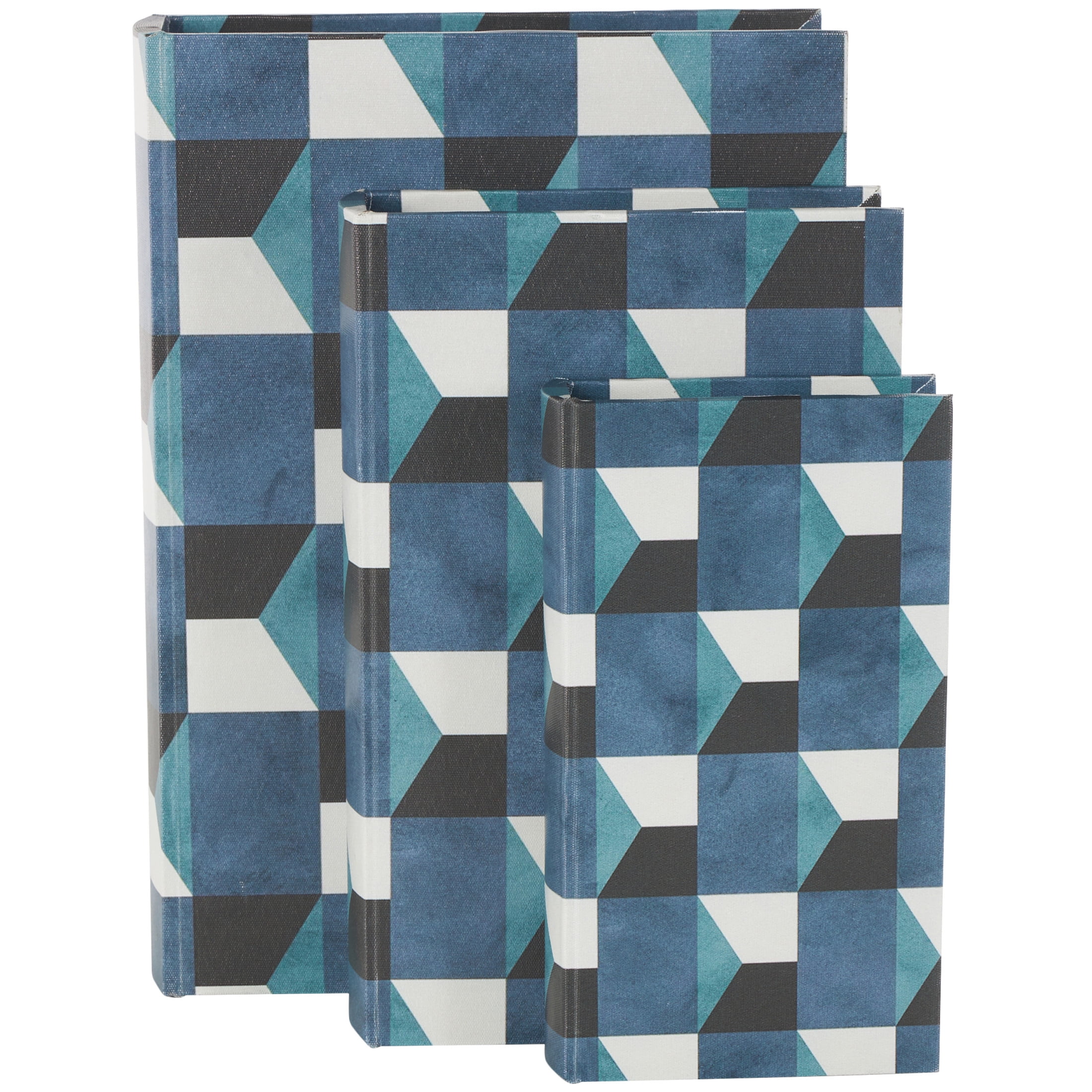 DecMode Geometric Faux Book Storage Blue Faux Leather Decorative Box ...
