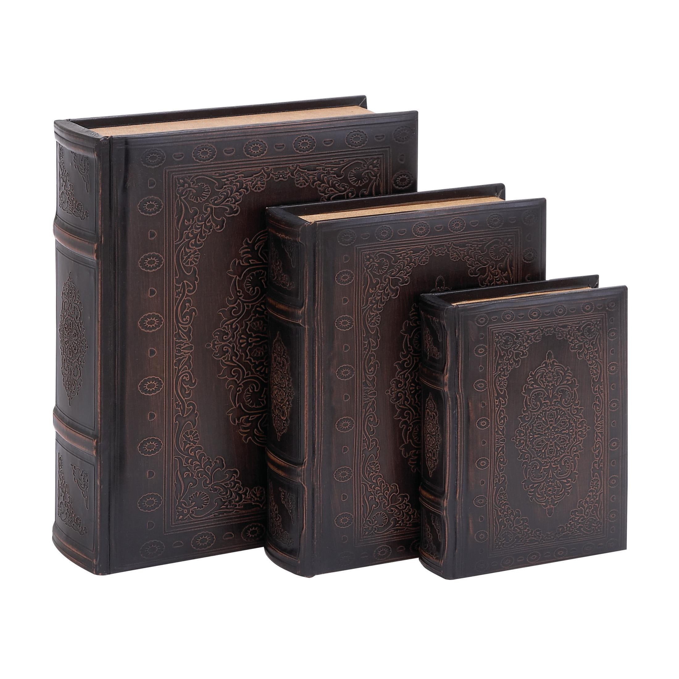 DecMode Scroll Vintage Faux Book Storage Dark Brown Faux Leather ...