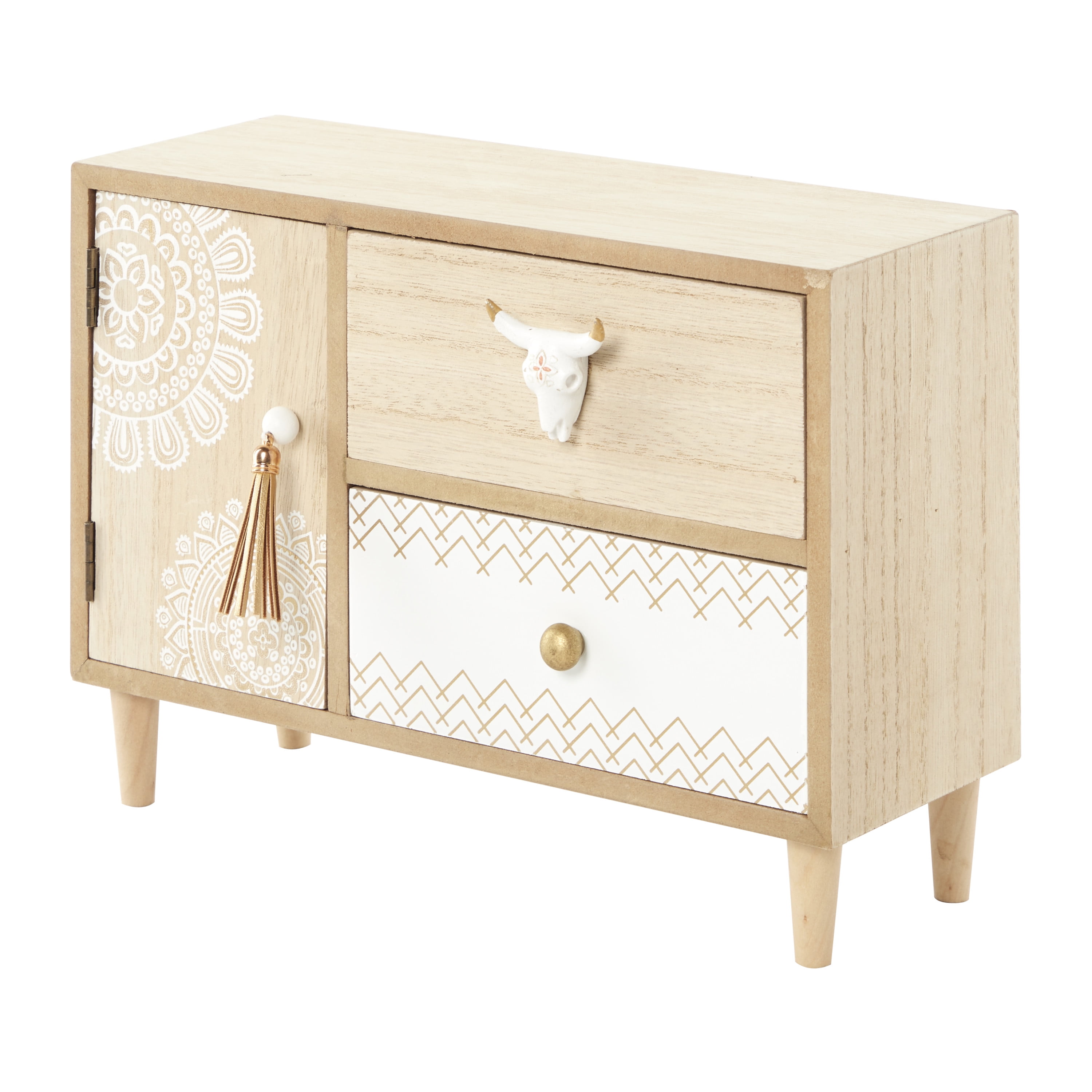 DecMode Floral 3 Drawers Light Brown Wooden Decorative Jewelry Box with ...