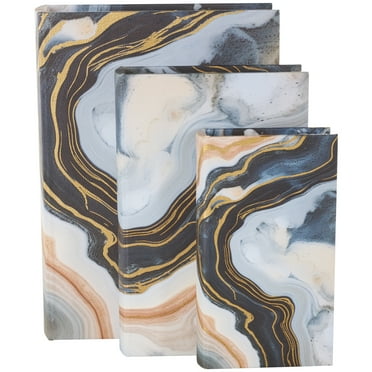 DecMode Textured Stripe Faux Book Storage Cream Faux Leather Decorative ...