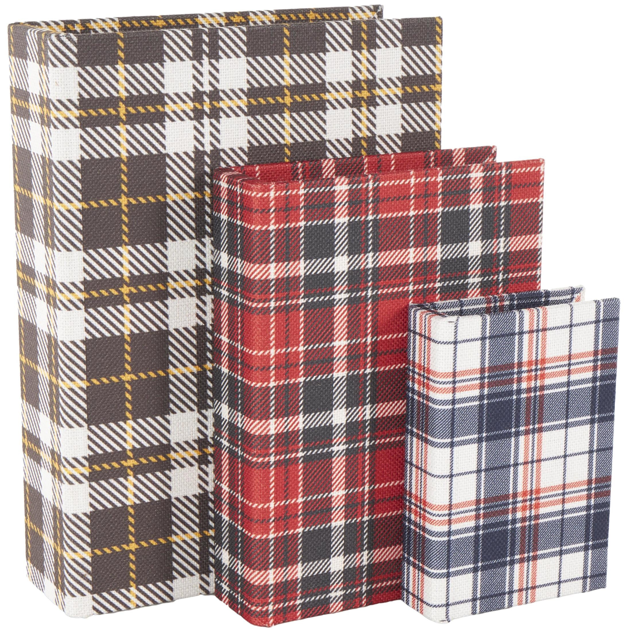 DecMode Geometric Plaid Faux Book Storage Multi Colored Canvas ...
