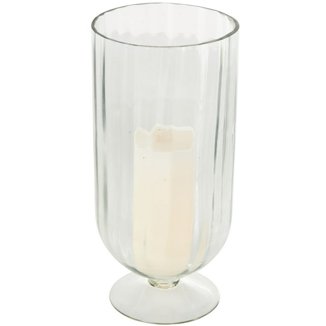 DecMode Glass Ribbed Fluted Candle Holder with Elevated Base - Walmart.com