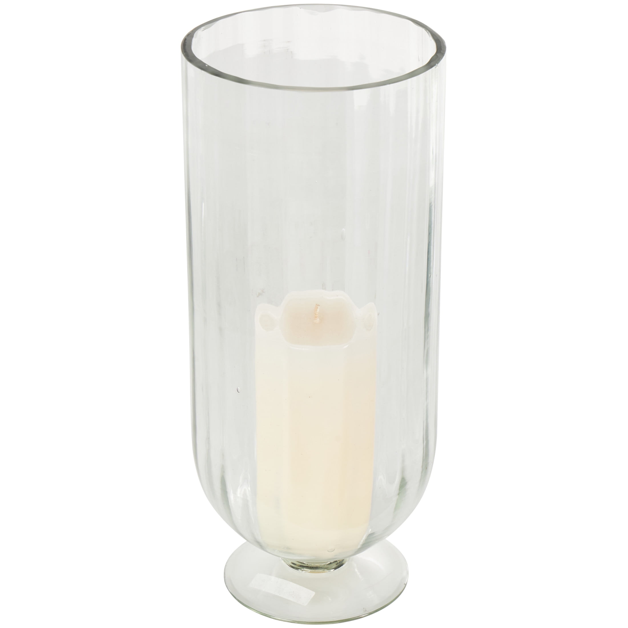 DecMode Glass Ribbed Fluted Candle Holder with Elevated Base - Walmart.com