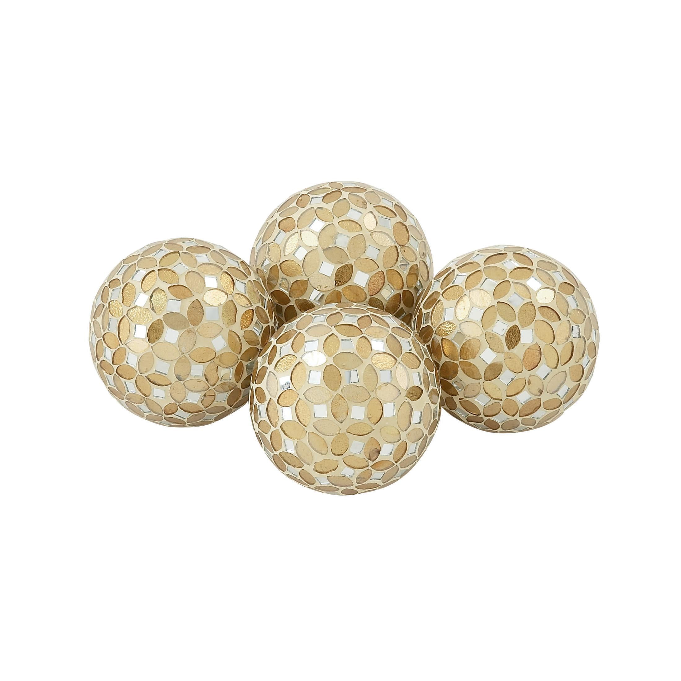 DecMode Gold 4" Handmade Mirrored Mosaic Glass Orbs & Vase Filler (4 ...