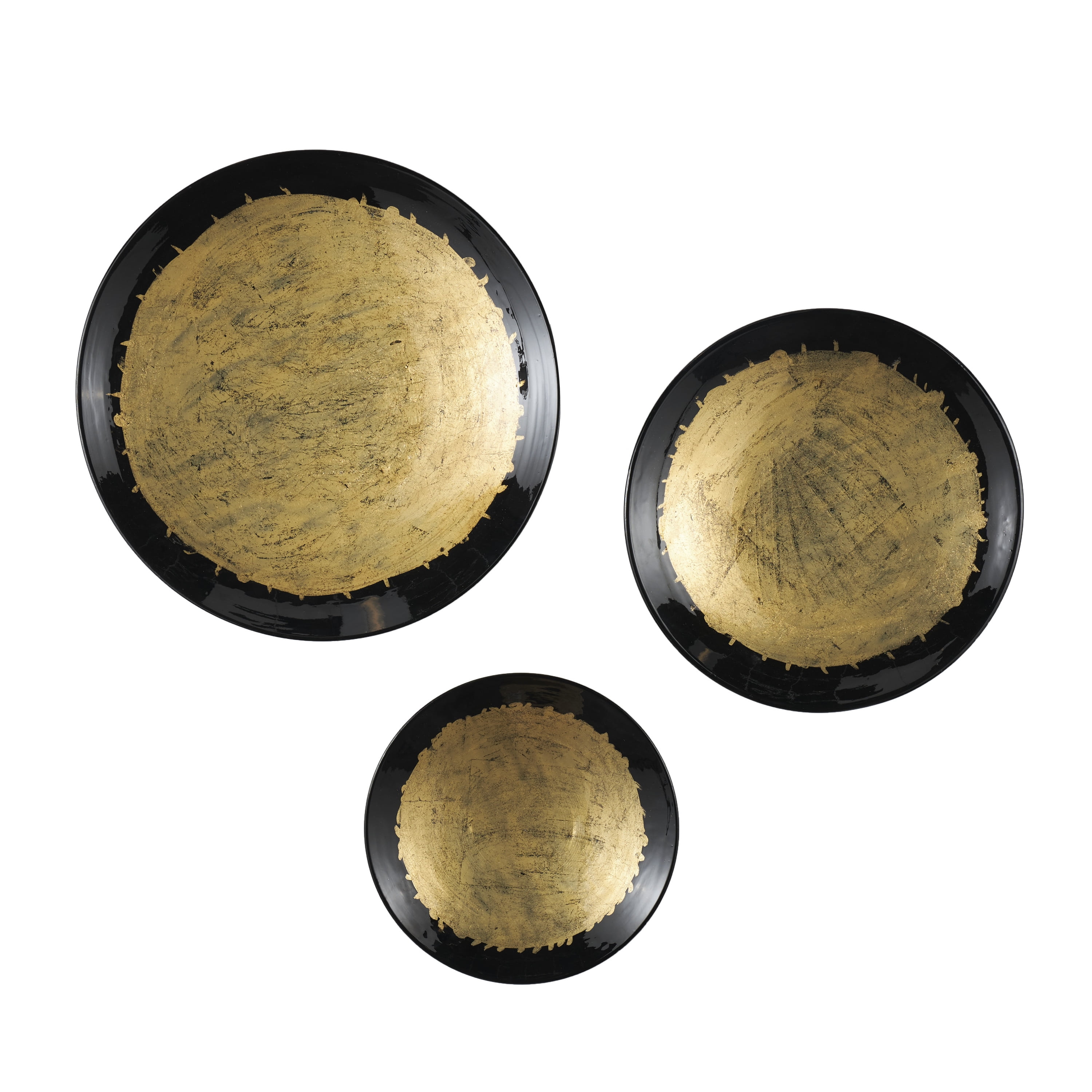 DecMode Gold Metal 3D Circular Disk Wall Decor with Black Rims (3 Count ...