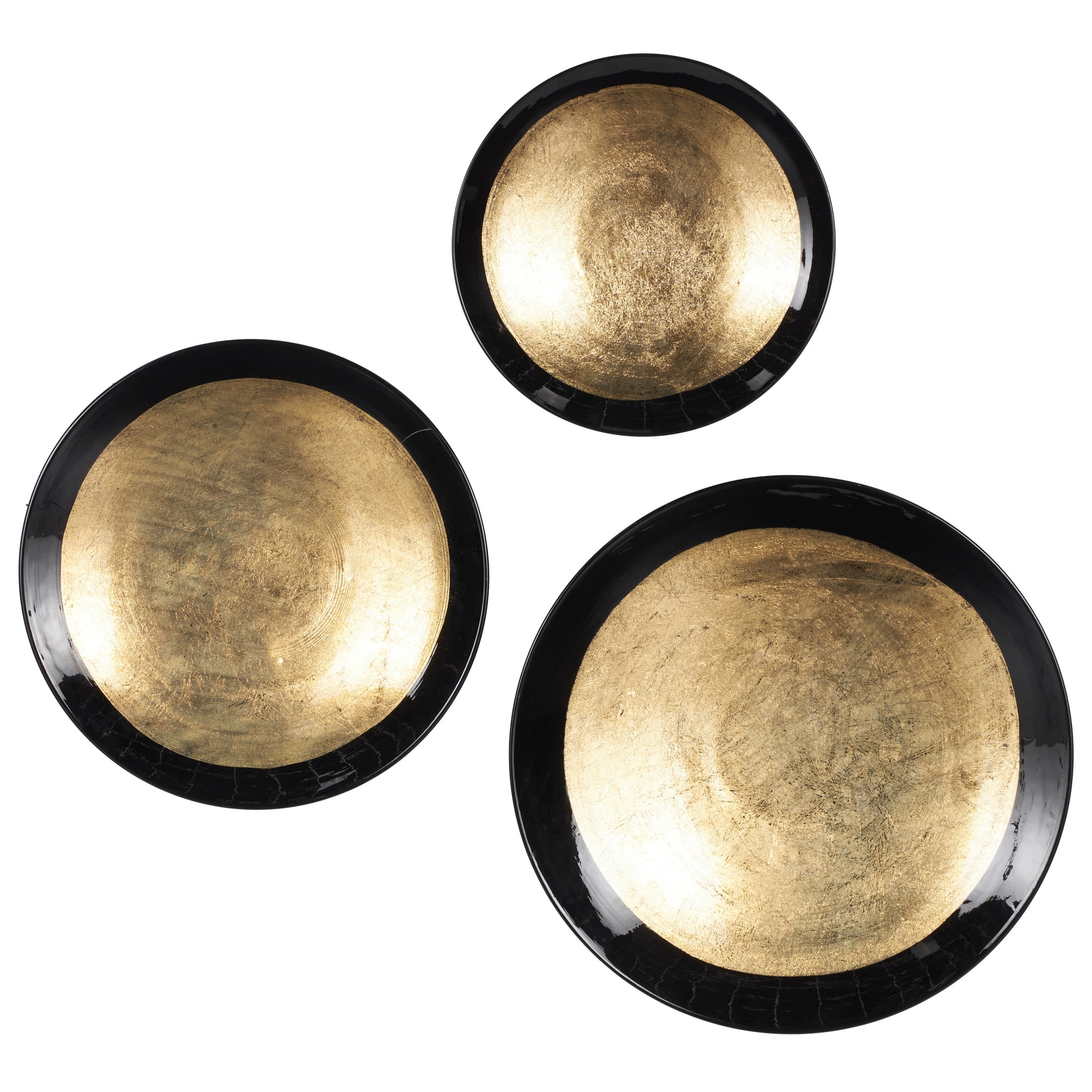 DecMode Gold Metal 3D Circular Disk Wall Decor with Black Rims (3 Count ...
